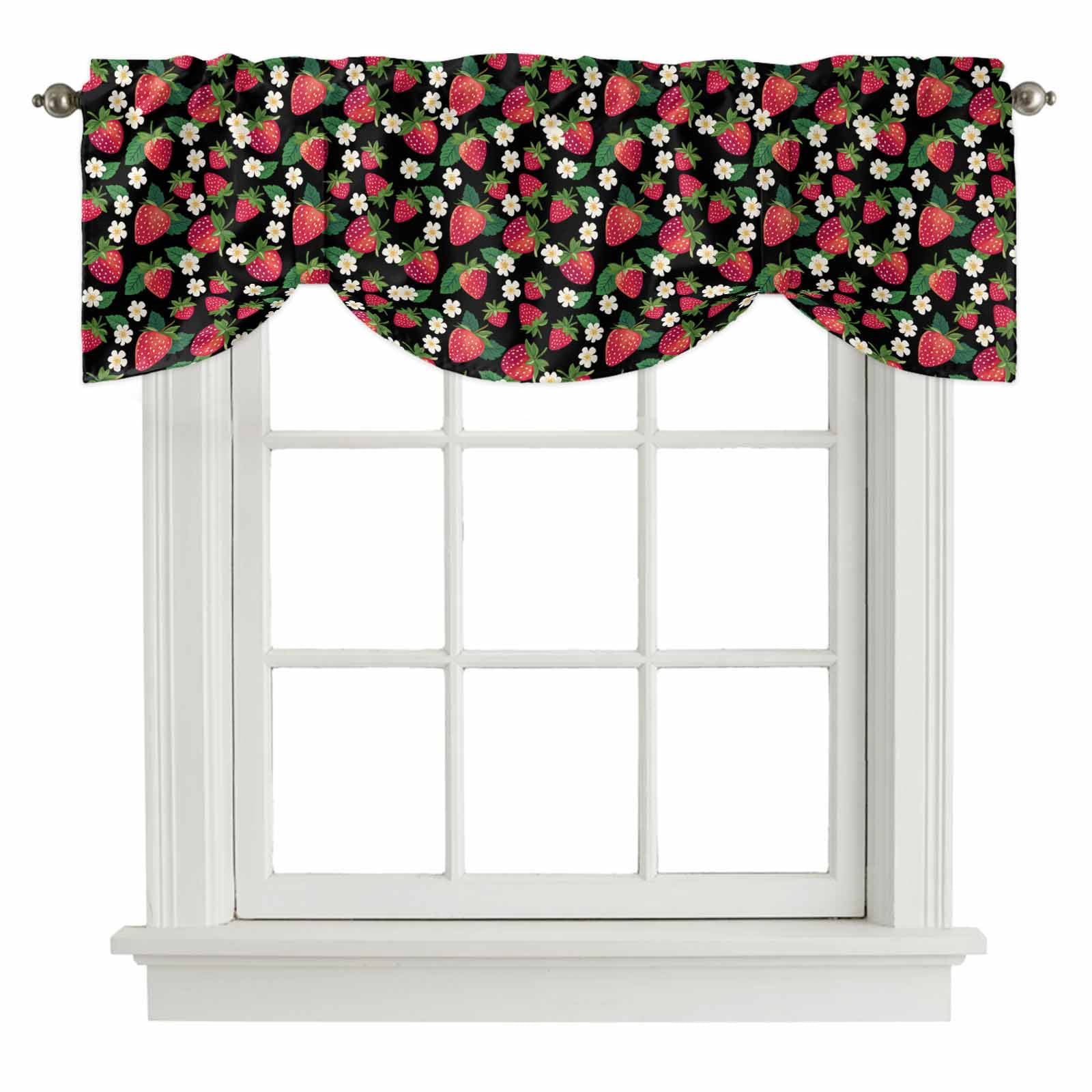 Strawberry Rustic Tie Up Valance Curtains for Windows, Kitchen Curtains ...