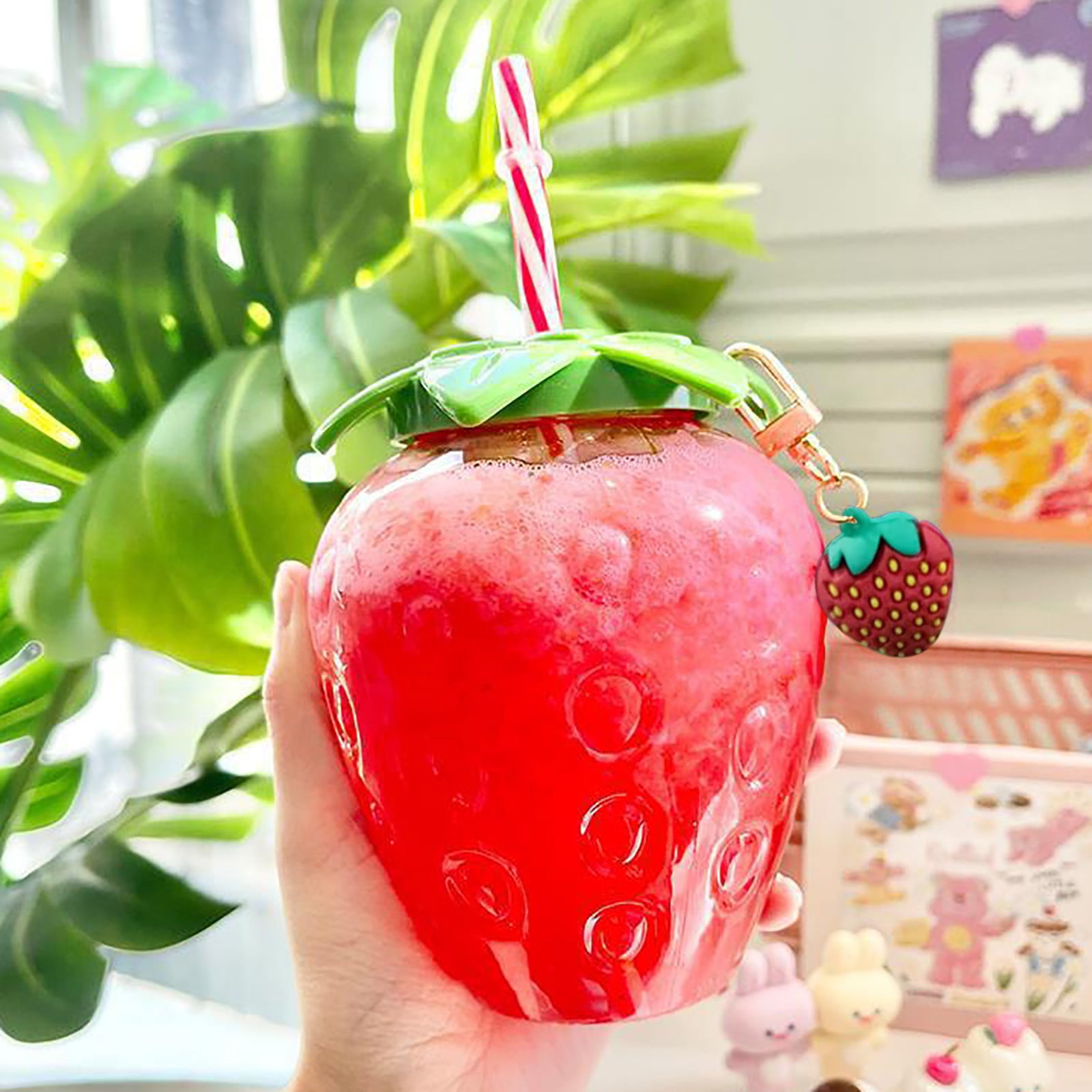 Strawberry Shape Drinking Cup with Straw, 12x10cm PP Plastic Water ...