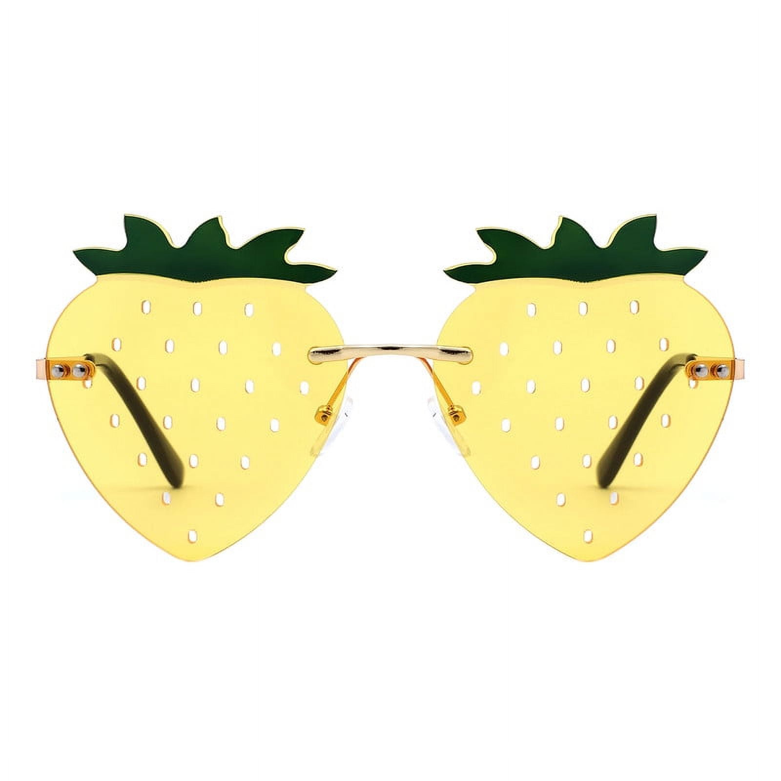 Strawberry Shape Sunglasses Festive Cute Rimless Color Lens Yellow ...