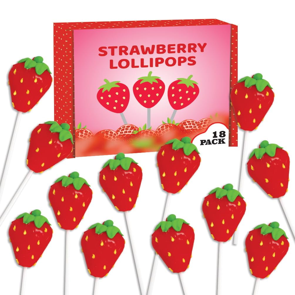 Strawberry Shaped Lollipops - SAF21 18 Individually Wrapped Suckers ...