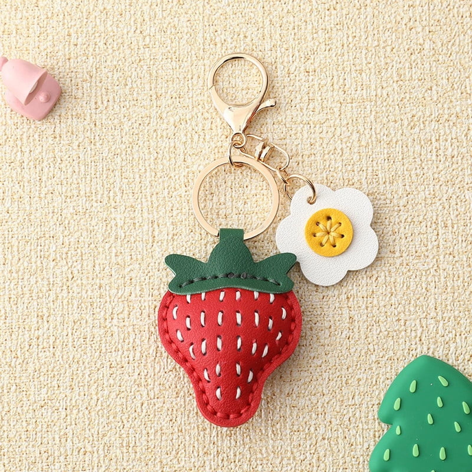 Strawberry Shaped Plush Pendant Keychain, Soft 3D Strawberry Bag Charm ...