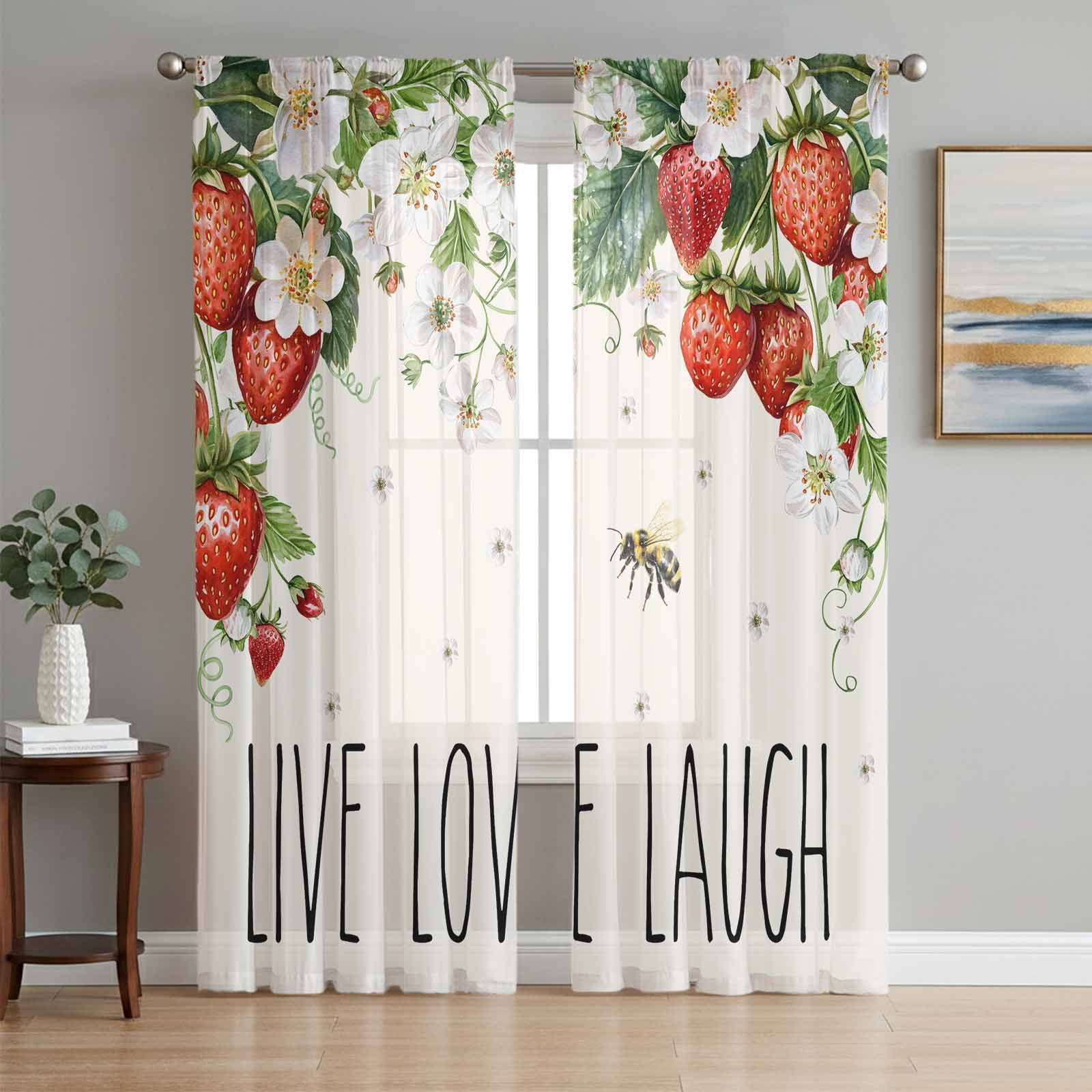 Strawberry Sheer Curtains 84 Inch Length 2 Panels Set, Summer Fruits ...