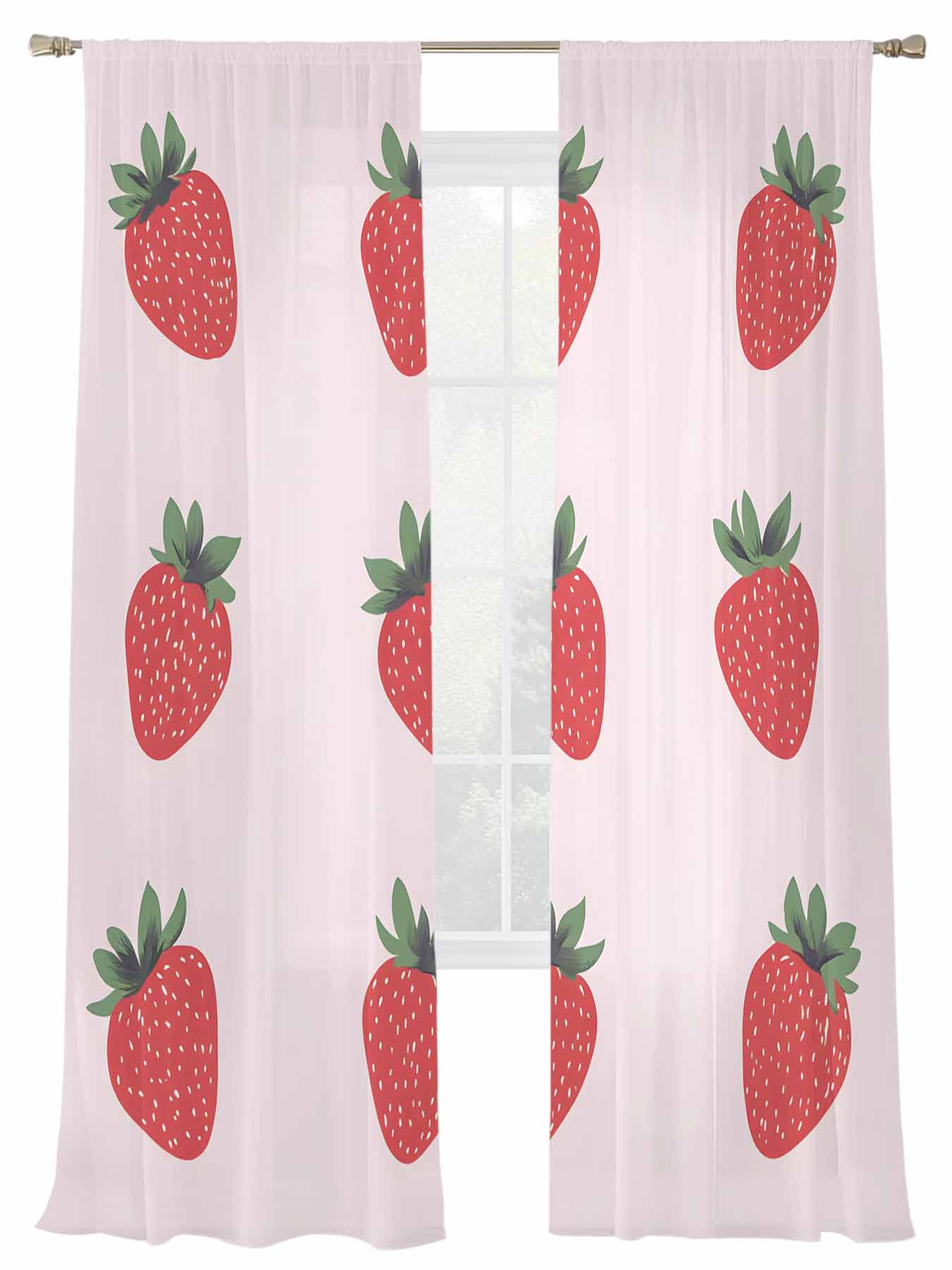 Strawberry Sheer Curtains for Living Room Bedroom, Light-filtering ...