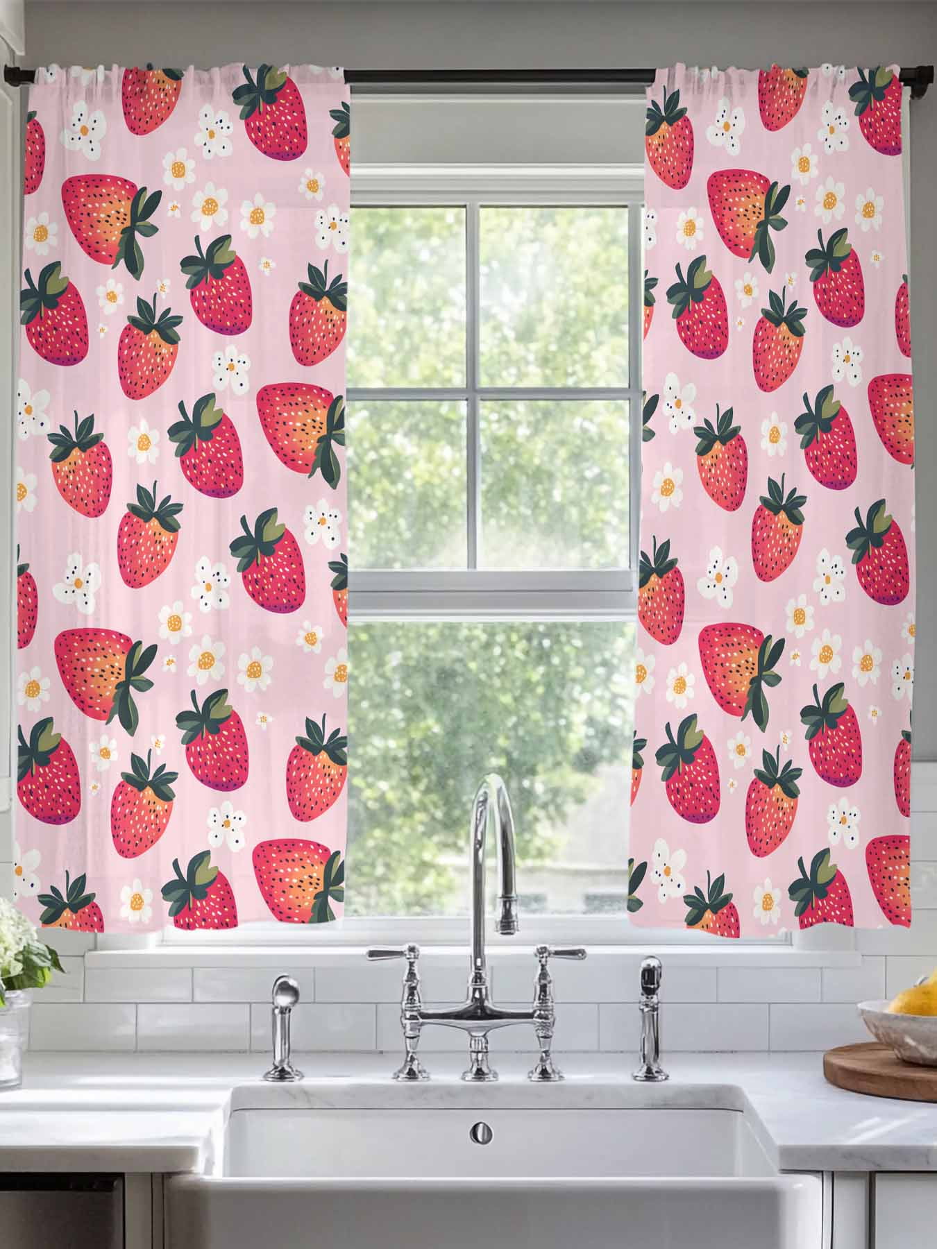Strawberry Sheer Curtains for Living Room Bedroom Pink Spring Summer ...