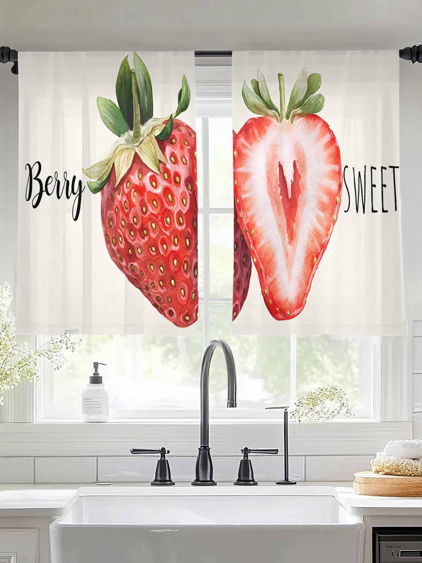 Strawberry Sheer Curtains for Living Room Bedroom Red Summer Fruits ...