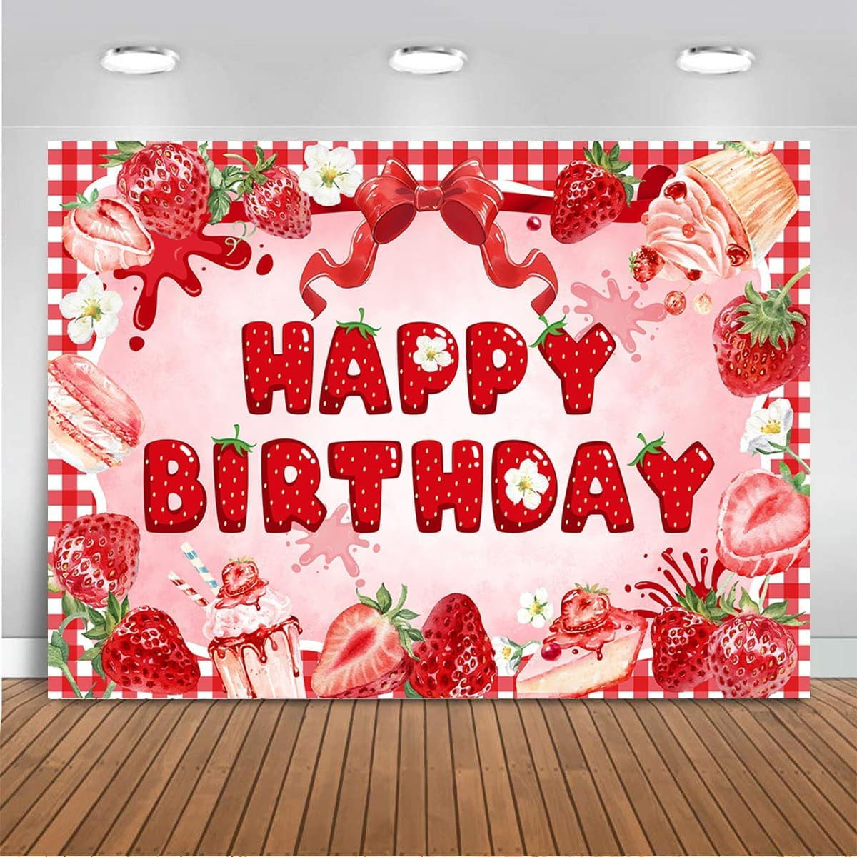 Strawberry Shortcake Backdrop Girls Strawberry Birthday Banner Daisy ...