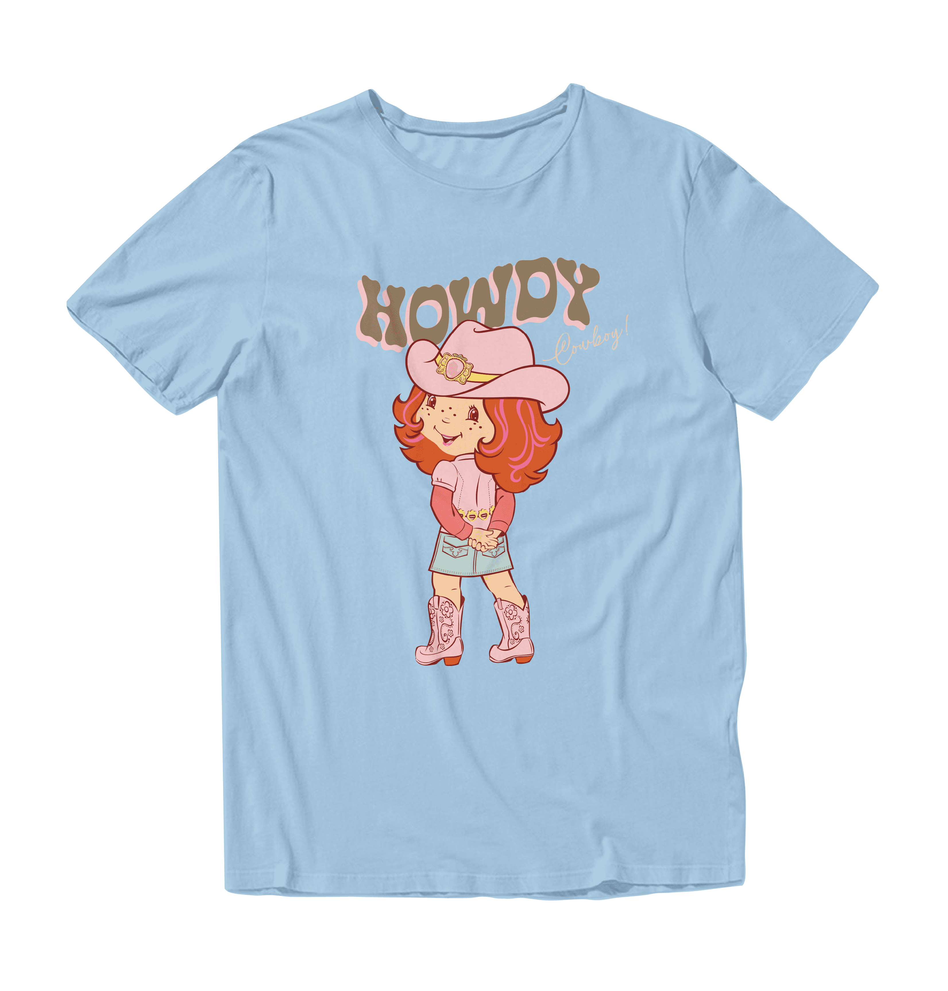 Strawberry Shortcake Cowgirl Howdy Child Unisex Short Sleeve T-Shirt (Light Blue, Youth S-Youth ...