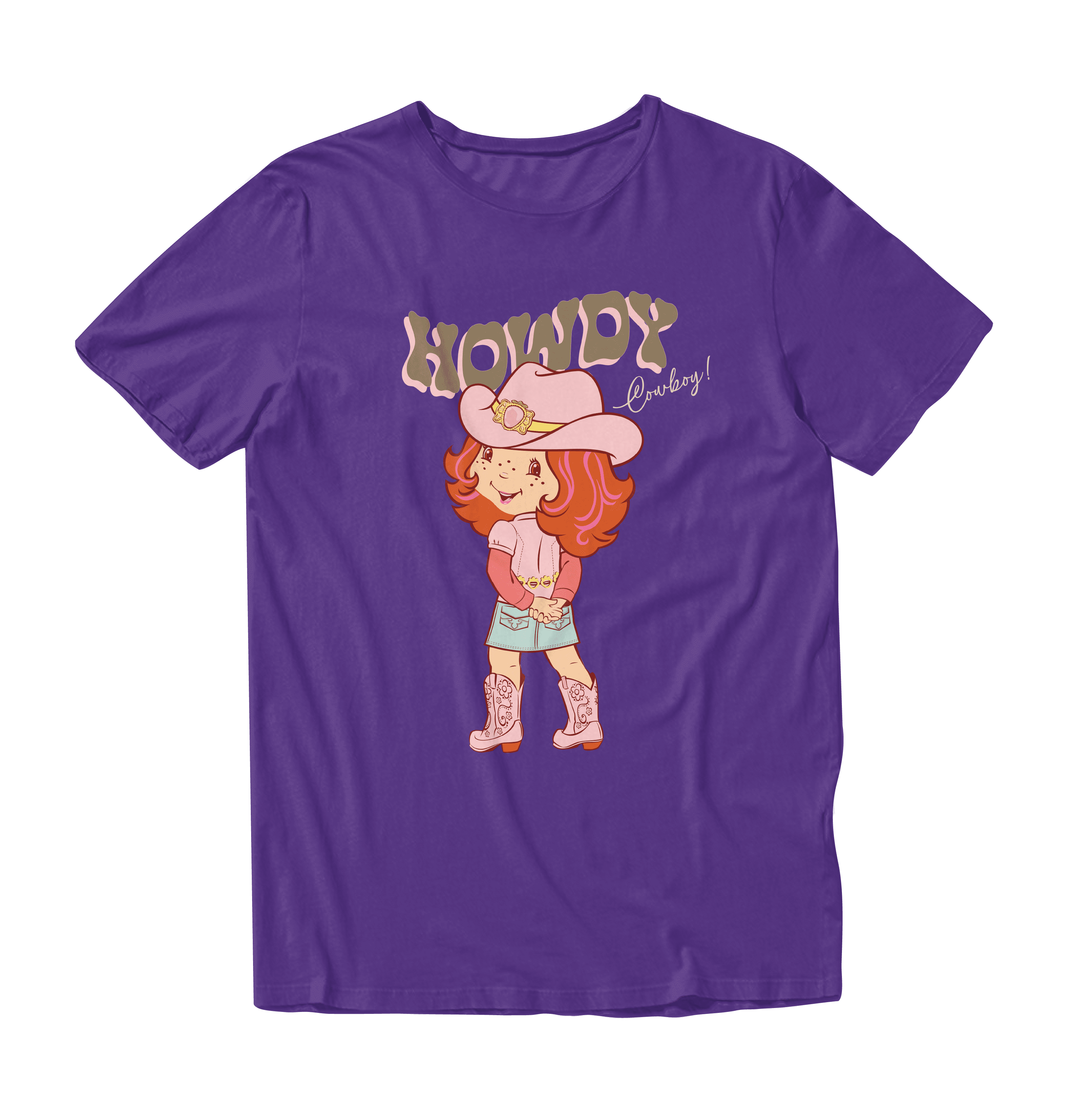 Strawberry Shortcake Cowgirl Howdy Child Unisex Short Sleeve T-Shirt (Purple, Youth S-Youth XL ...