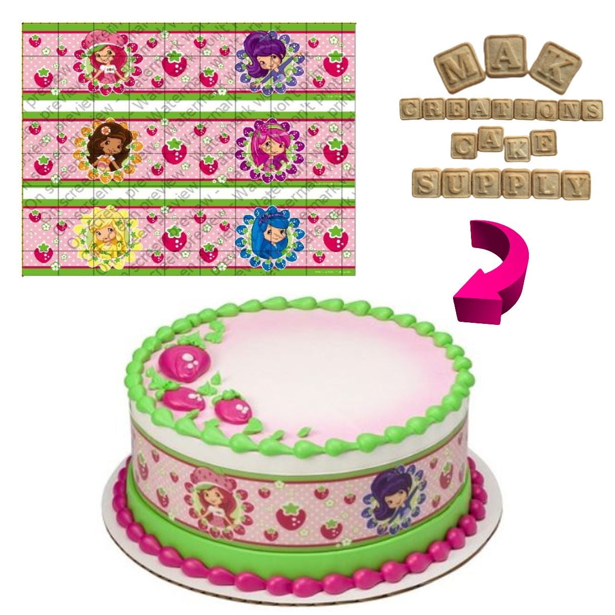 Strawberry Shortcake Edible Cake Strips ~ Cake Wrap ~ One sheet Wraps ...