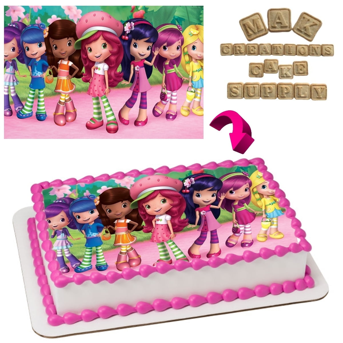 Strawberry Shortcake & Friends Edible 1/4 Sheet cake topper - Walmart.com