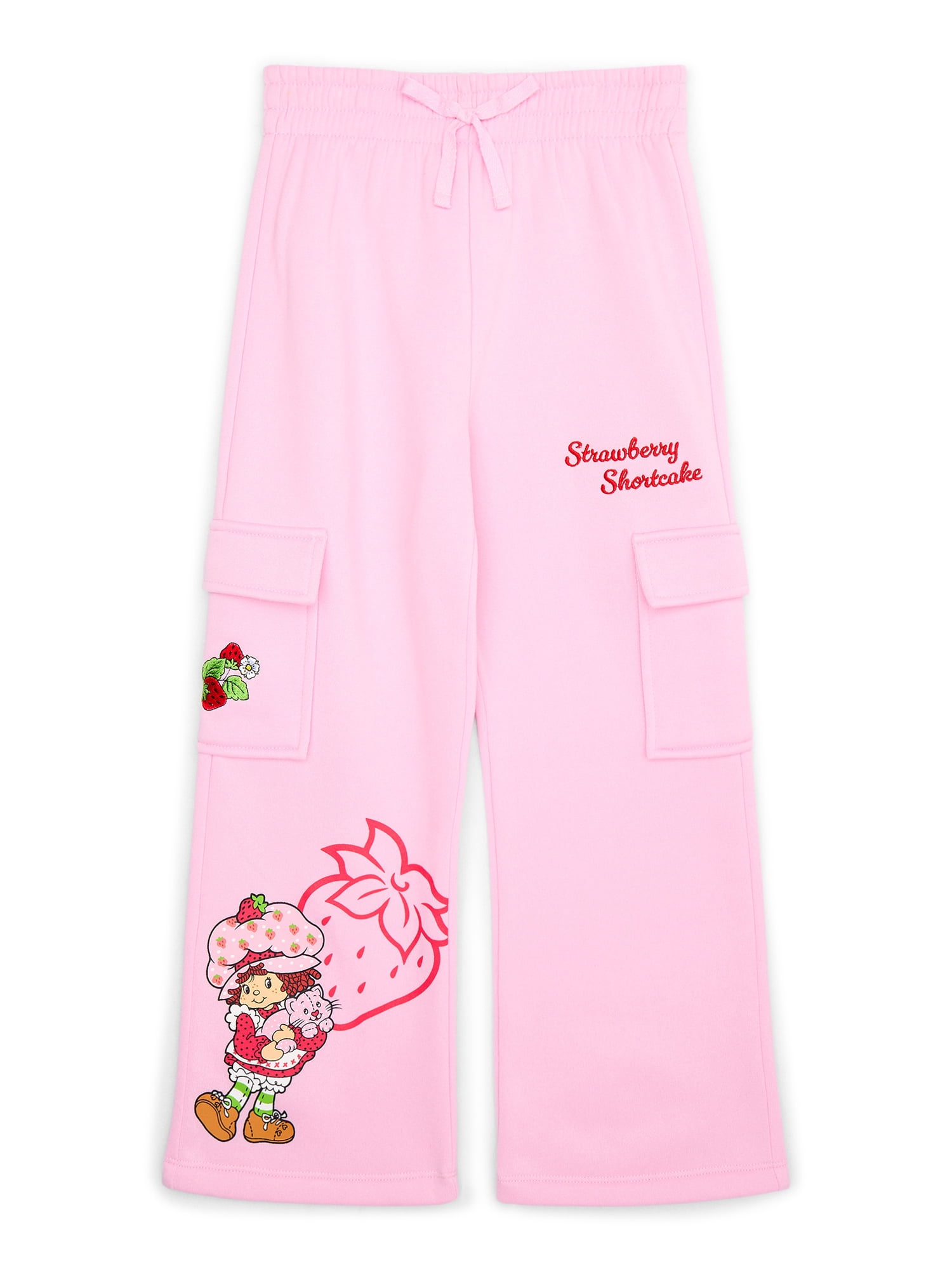 Strawberry Shortcake Girls Embroidered Graphic Wide Leg Fleece Pants ...