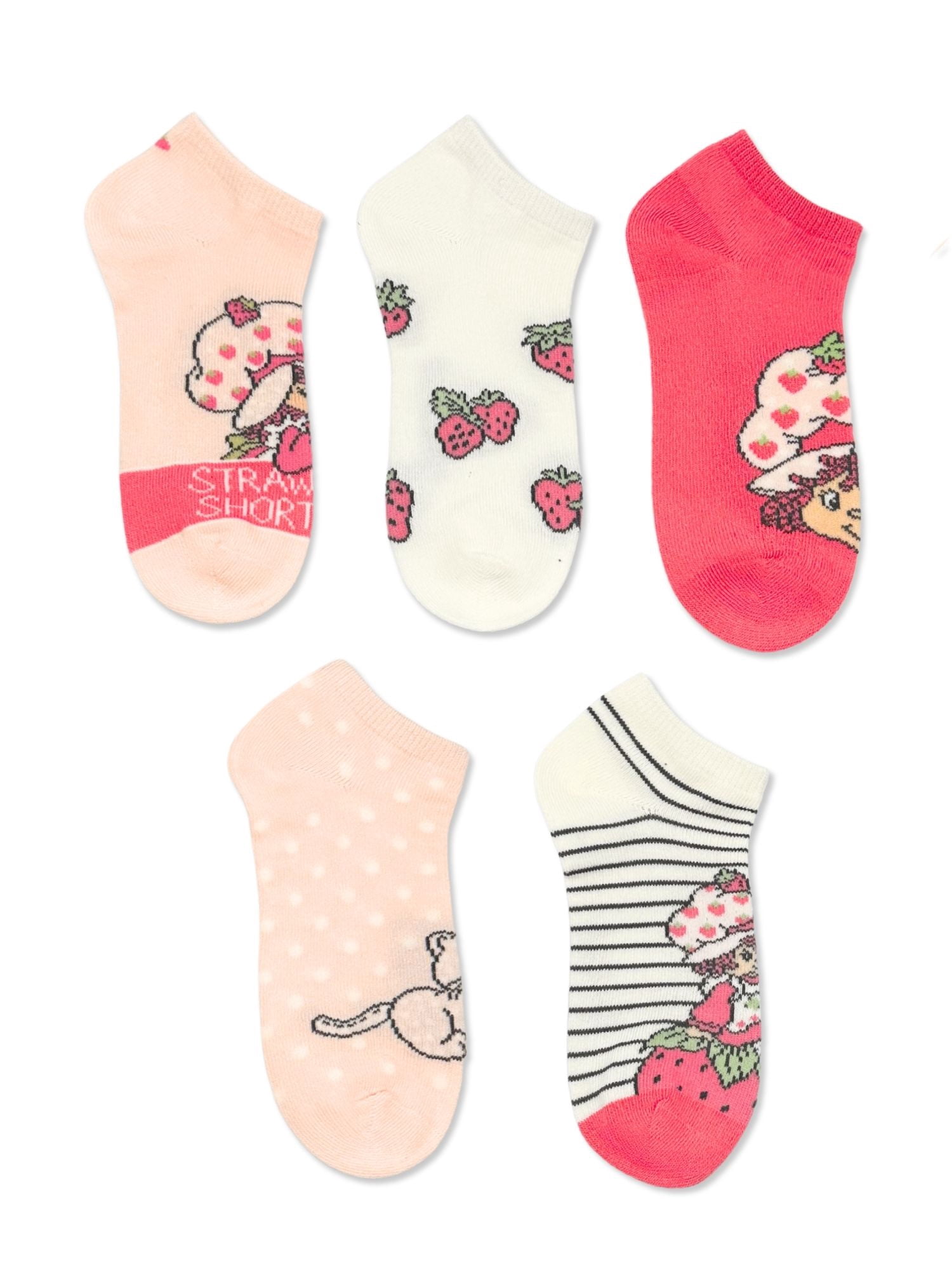 Strawberry Shortcake Girls No-Show Socks, 5-Pack, Sizes S/M-M/L ...