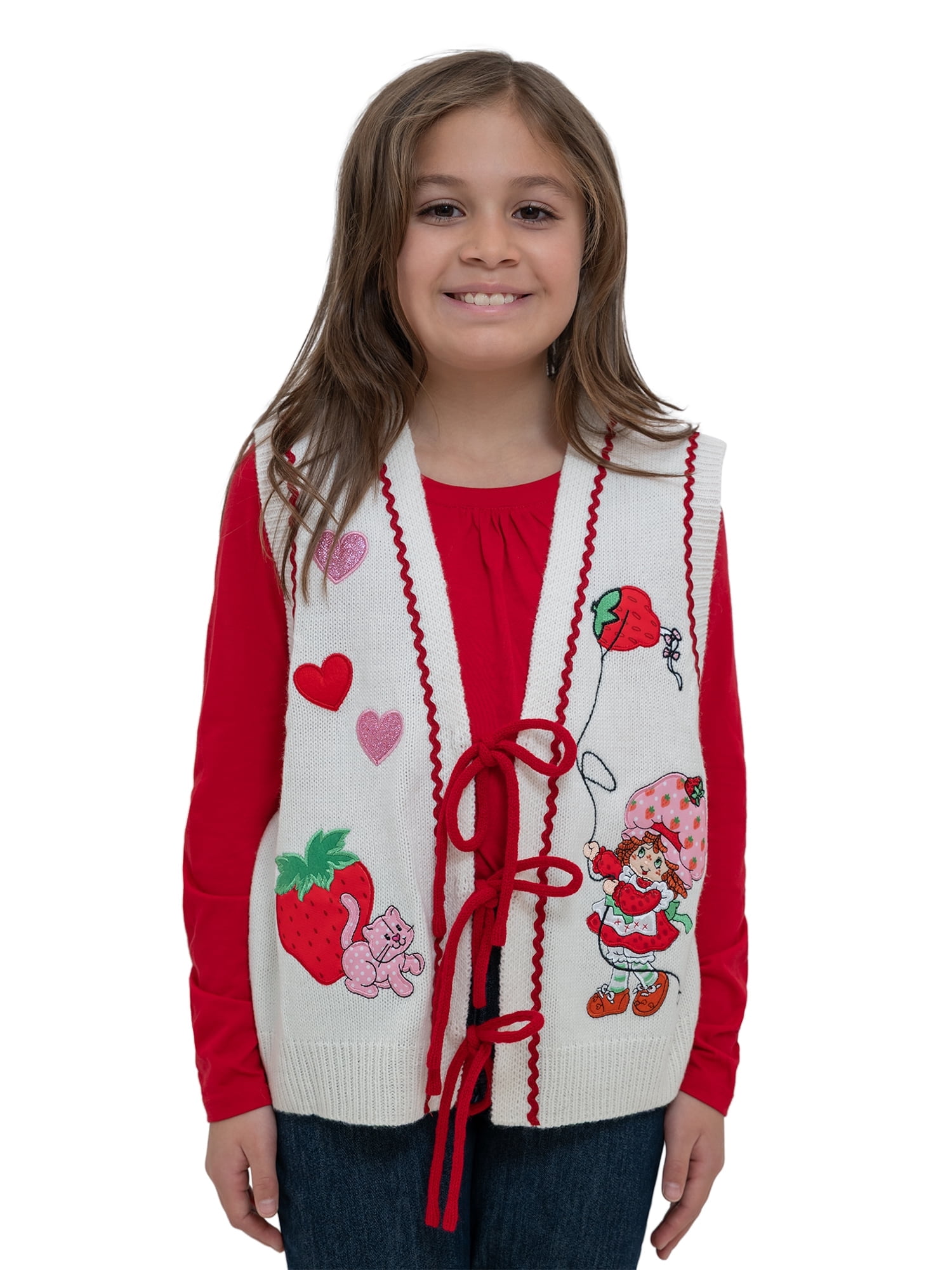 Strawberry Shortcake Juniors' Tie Front V-Neck Sweater Vest, Sizes S-XL ...