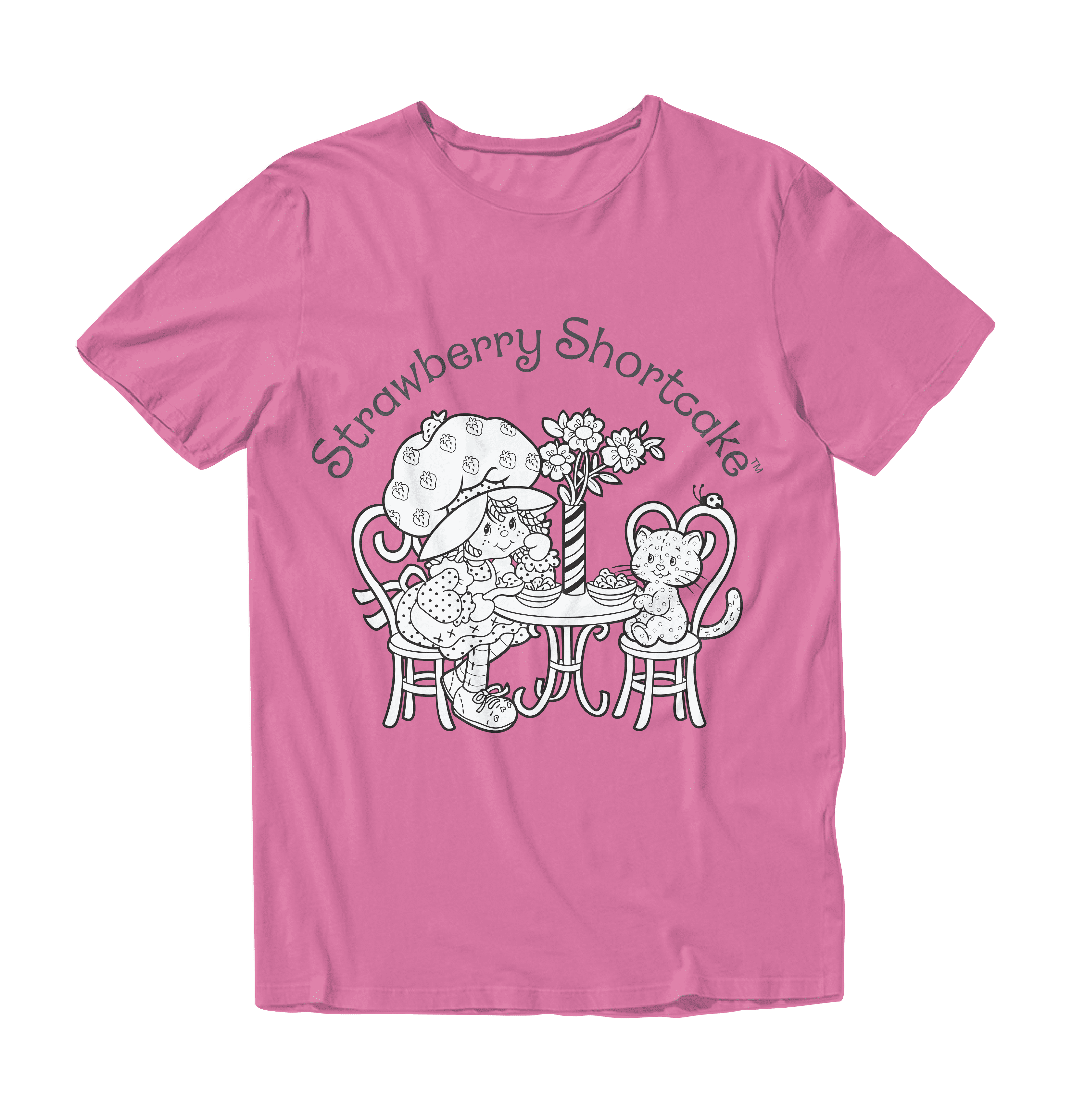 Strawberry Shortcake Strawberry Line Art Child Unisex Short Sleeve T-Shirt (Pink, Youth S-Youth ...