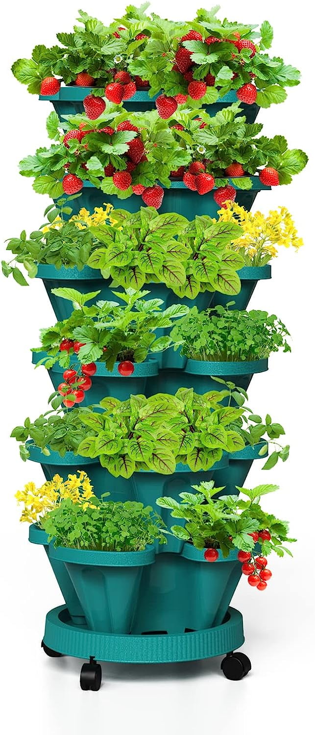 Strawberry Stackable Planters, Vertical Tower Garden, 6 Tiered Stacking ...