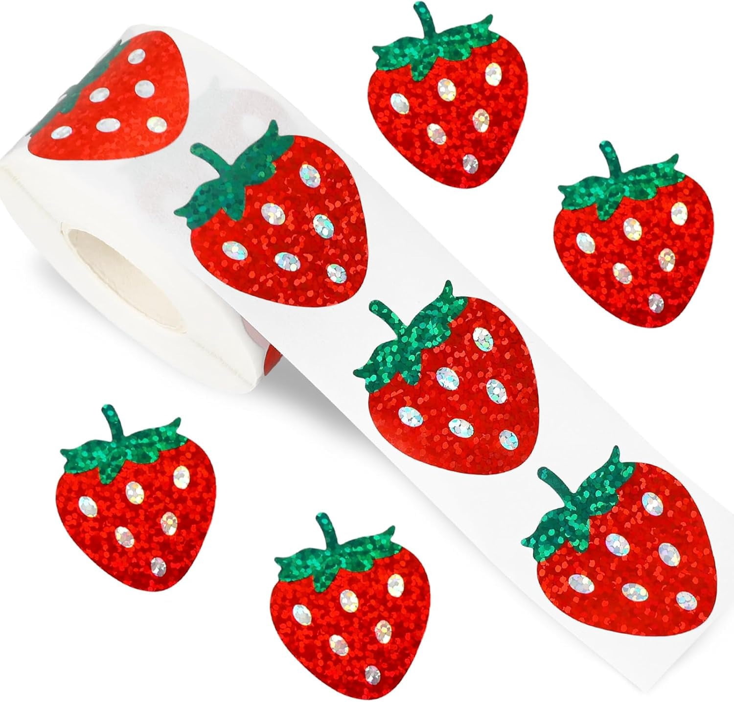 Strawberry Stickers Roll Glitter Red Berry Self-Adhesive Decals 1in 500 ...