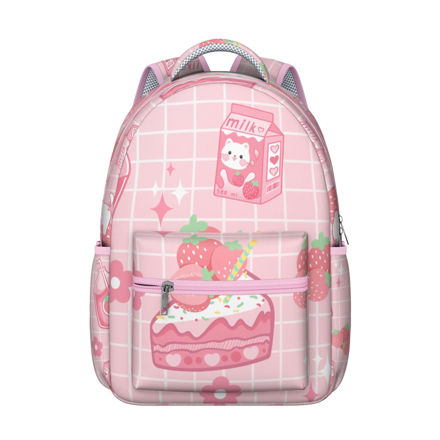 Strawberry Students Backpack Cute Red Sweet Kawaii Fruity School Bag