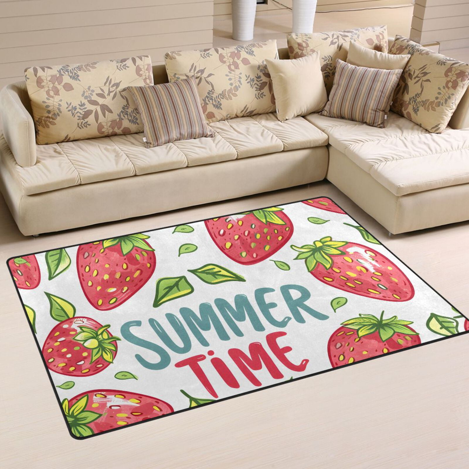 Strawberry Summer Time Word Area Rug Washable Floor Carpet Mat 60 x 39 ...