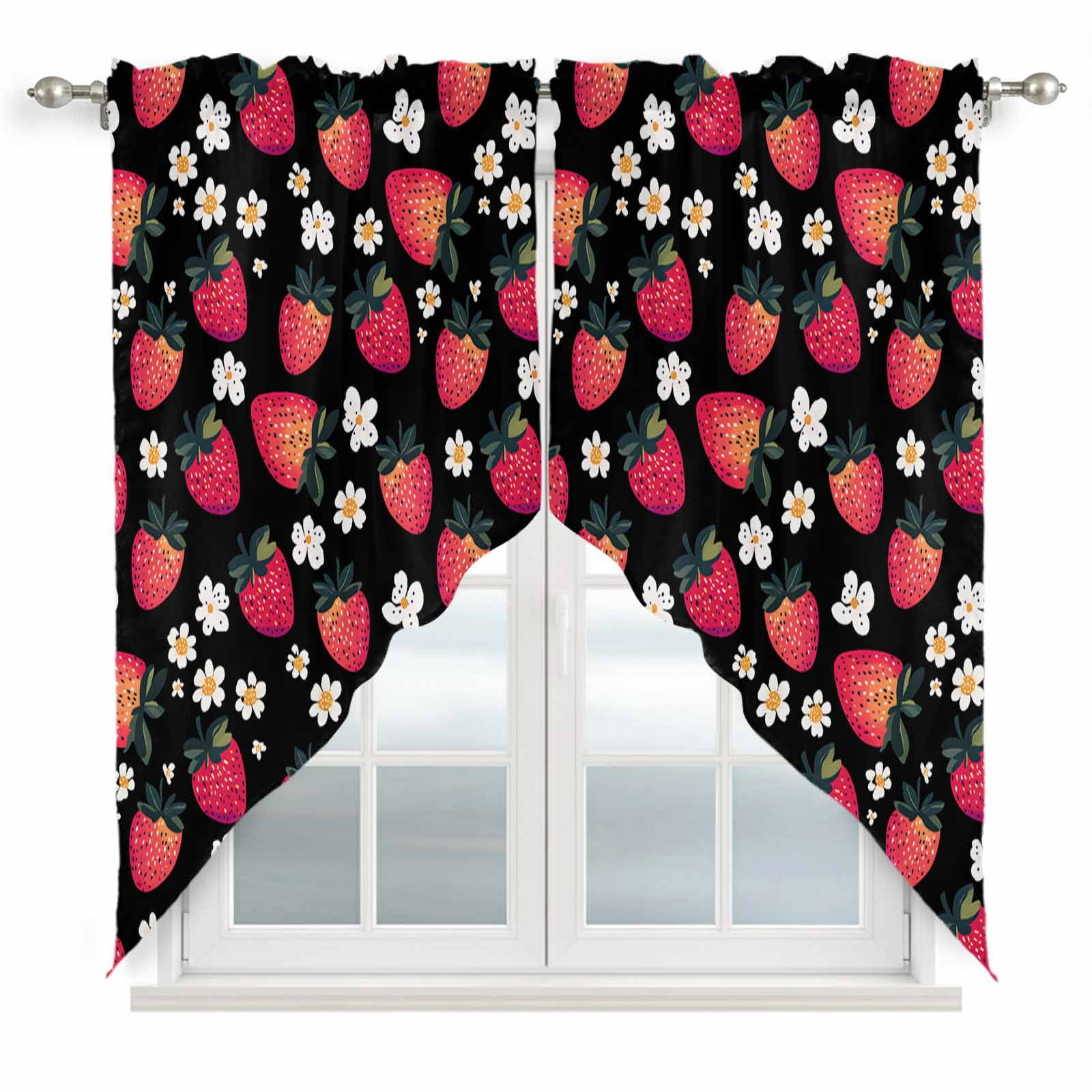 Strawberry Swag Curtains Black Spring Summer Rustic Floral Fruit Swag ...
