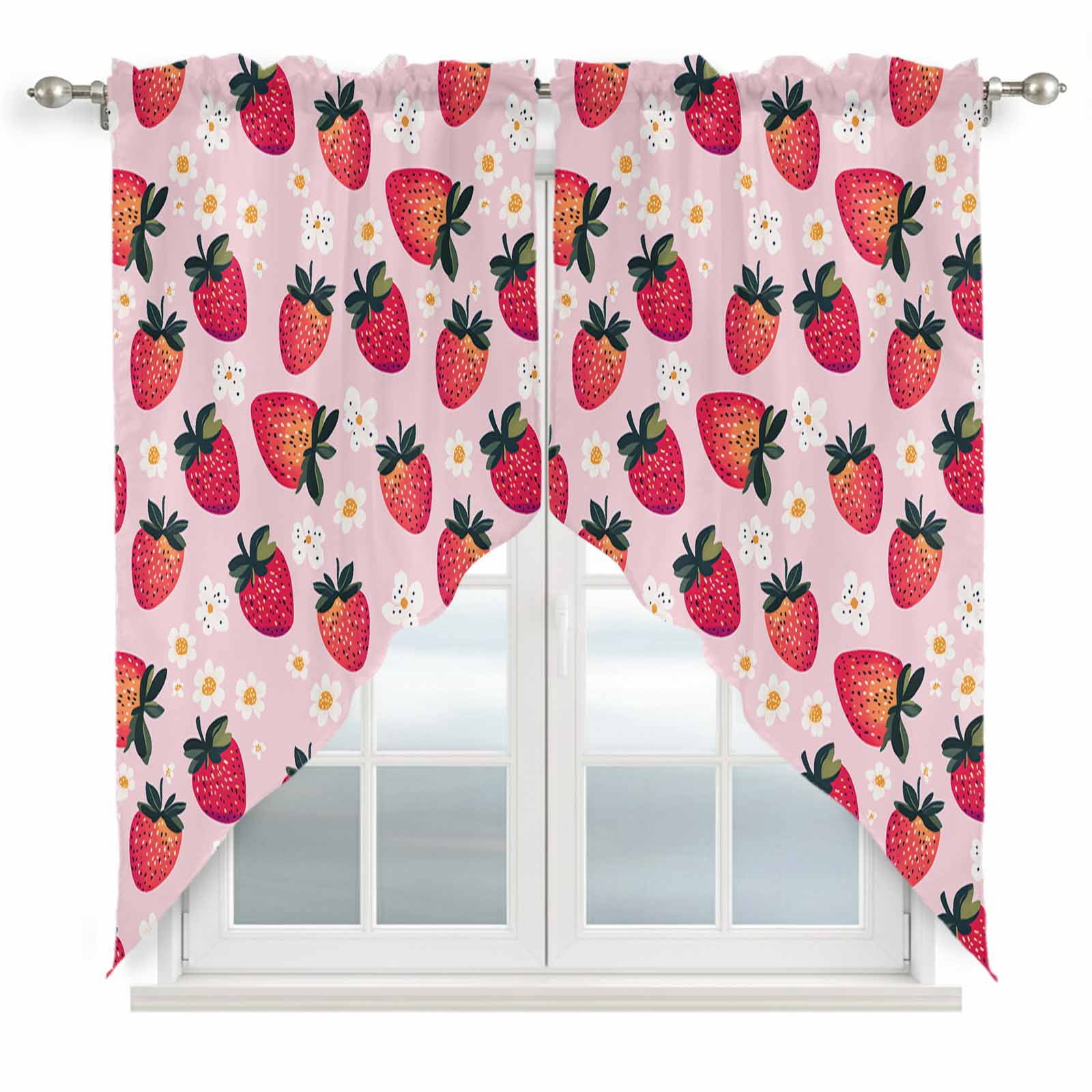 Strawberry Swag Curtains Pink Spring Summer Rustic Floral Fruit Swag ...