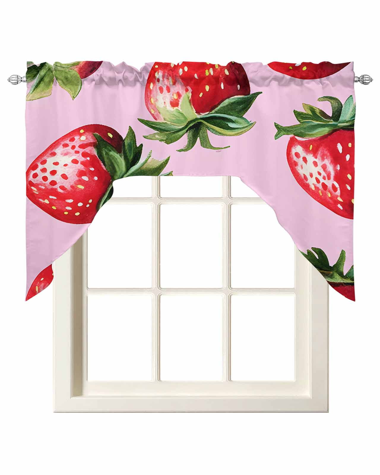 Strawberry Swag Valance and Tier Curtains Set Red Plant Fruit ...