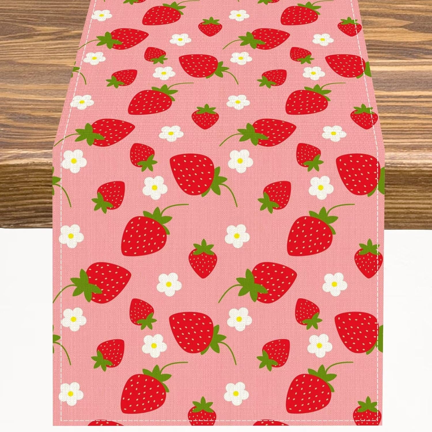 Strawberry Table Runner Cute Pink Lovely Fruit Kitchen Dinner Runner ...