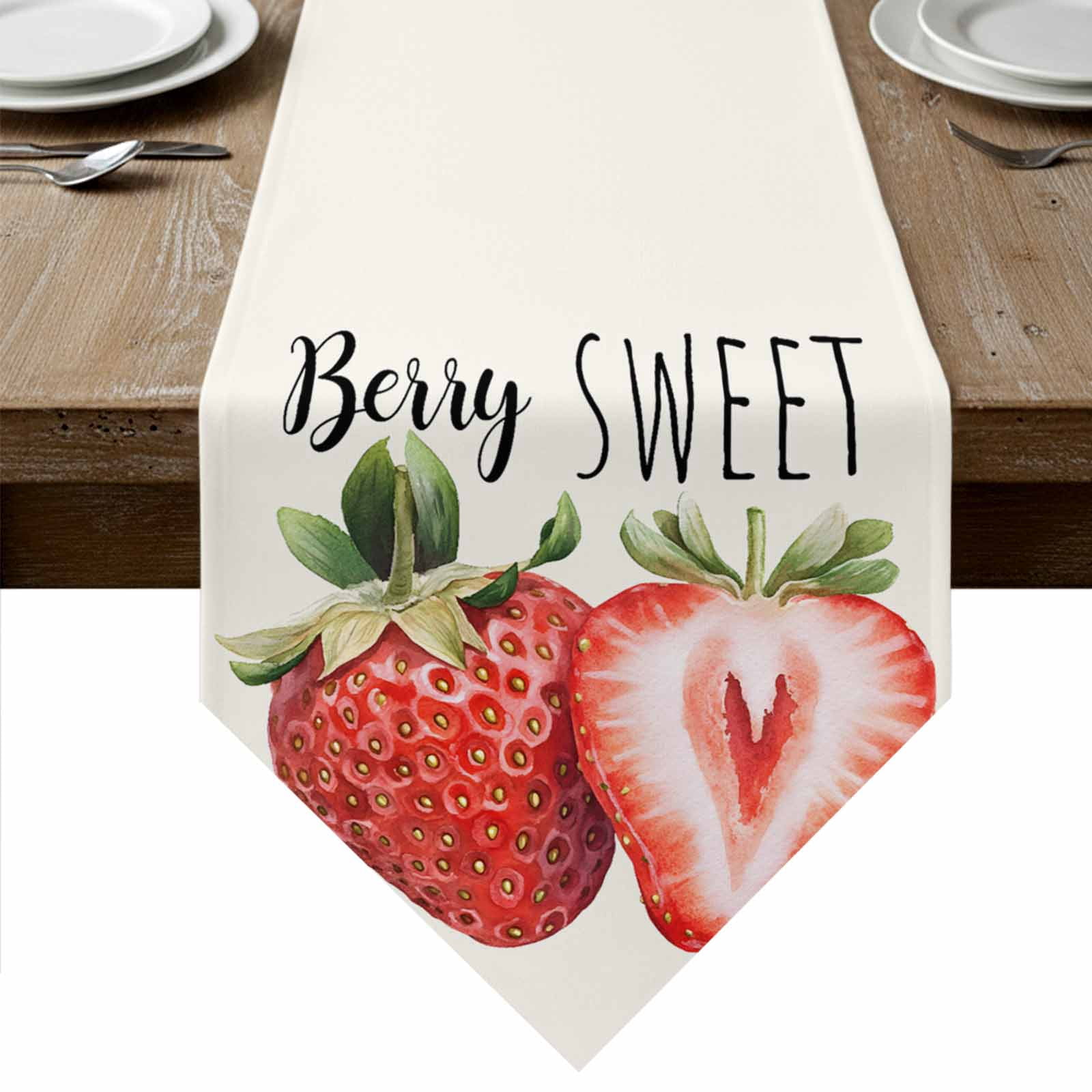 Strawberry Table Runner Linen Burlap Table Runner 60 Inches Long Red ...