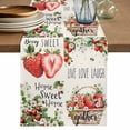 Strawberry Table Runner, Summer Fruits Green Botanical Floral Washable ...