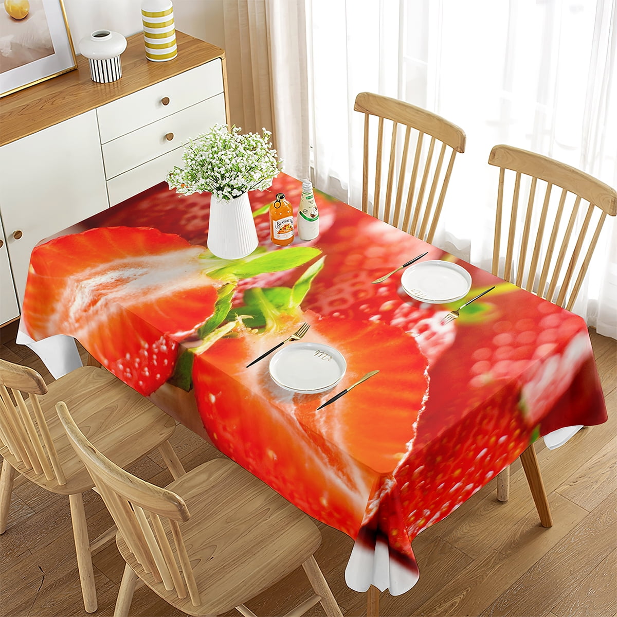 Strawberry Tablecloth Delicious Food Art Theme r for Dining Room ...