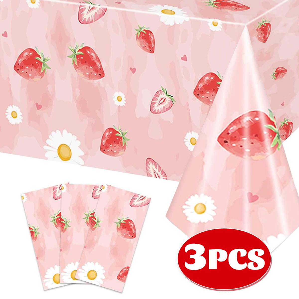 Strawberry Tablecloth Pink Birthday Party Decorations Disposable Table ...