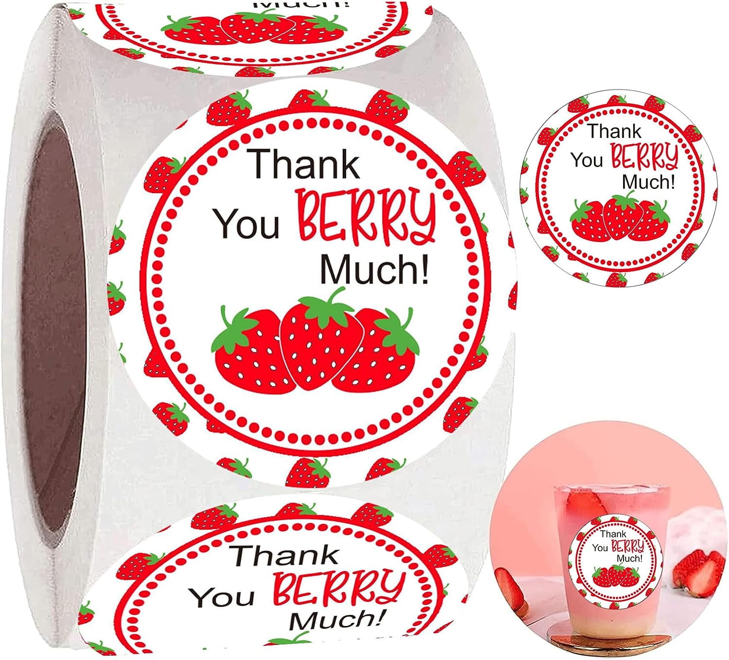 Strawberry Thank You Sticker 1.5inch Sweet Thank You Berry Much Sticker ...