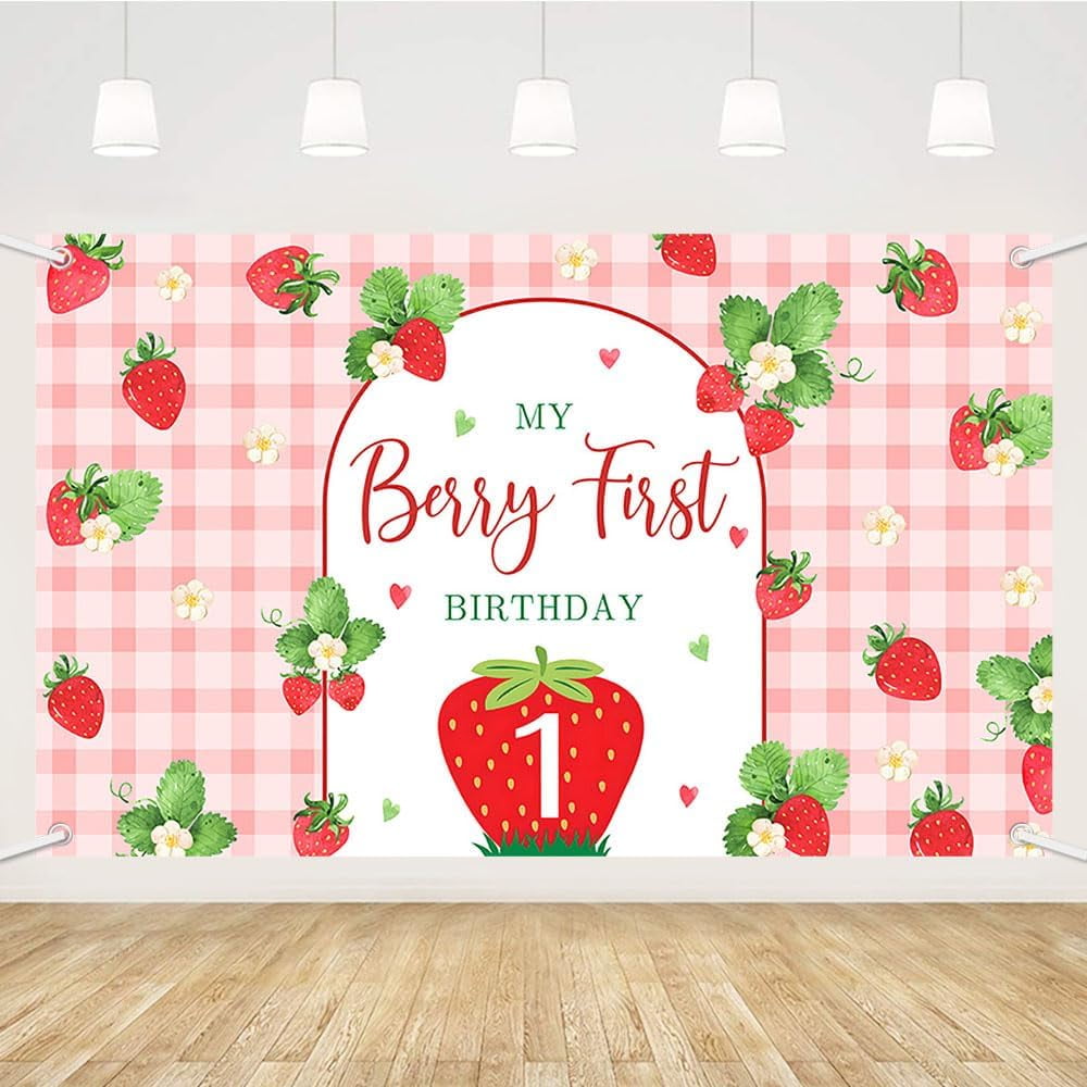 Strawberry Theme Birthday Backdrop for Girl My Berry First Birthday ...