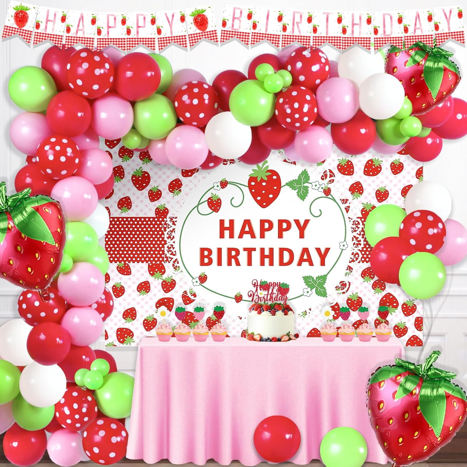 Strawberry Theme Birthday Party Decoration Set (Including Balloons ...