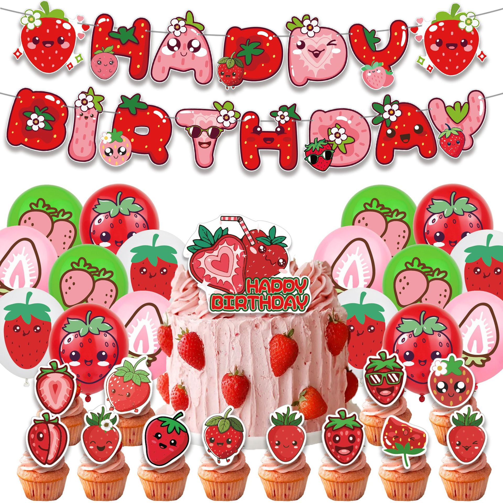Strawberry Theme Birthday Party Decorations, Birthday Party Supplies ...