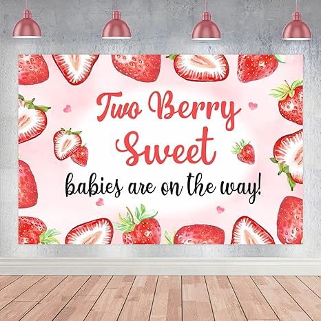 Strawberry Theme Twins Baby Shower Backdrop, Two Berry Sweet Babies are ...