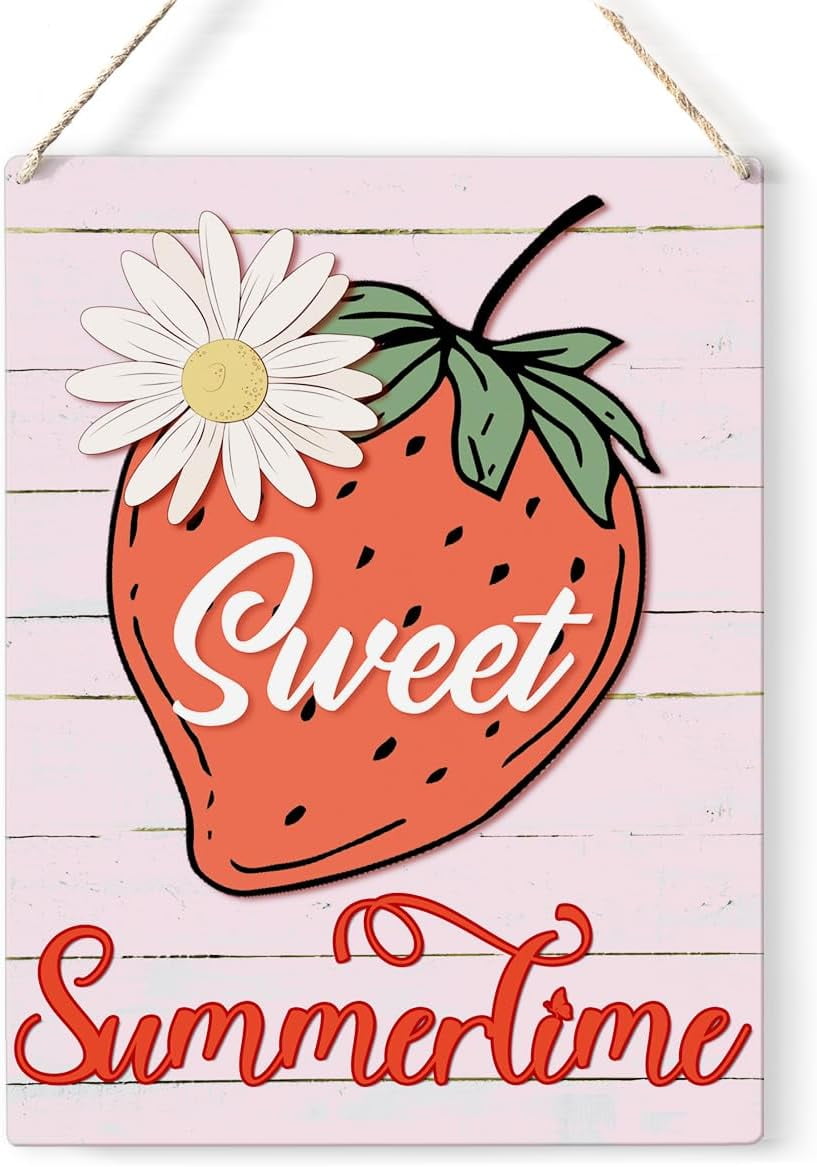 Strawberry Theme Wood Sign Summer Daisy Strawberry Wooden Signs Rustic ...