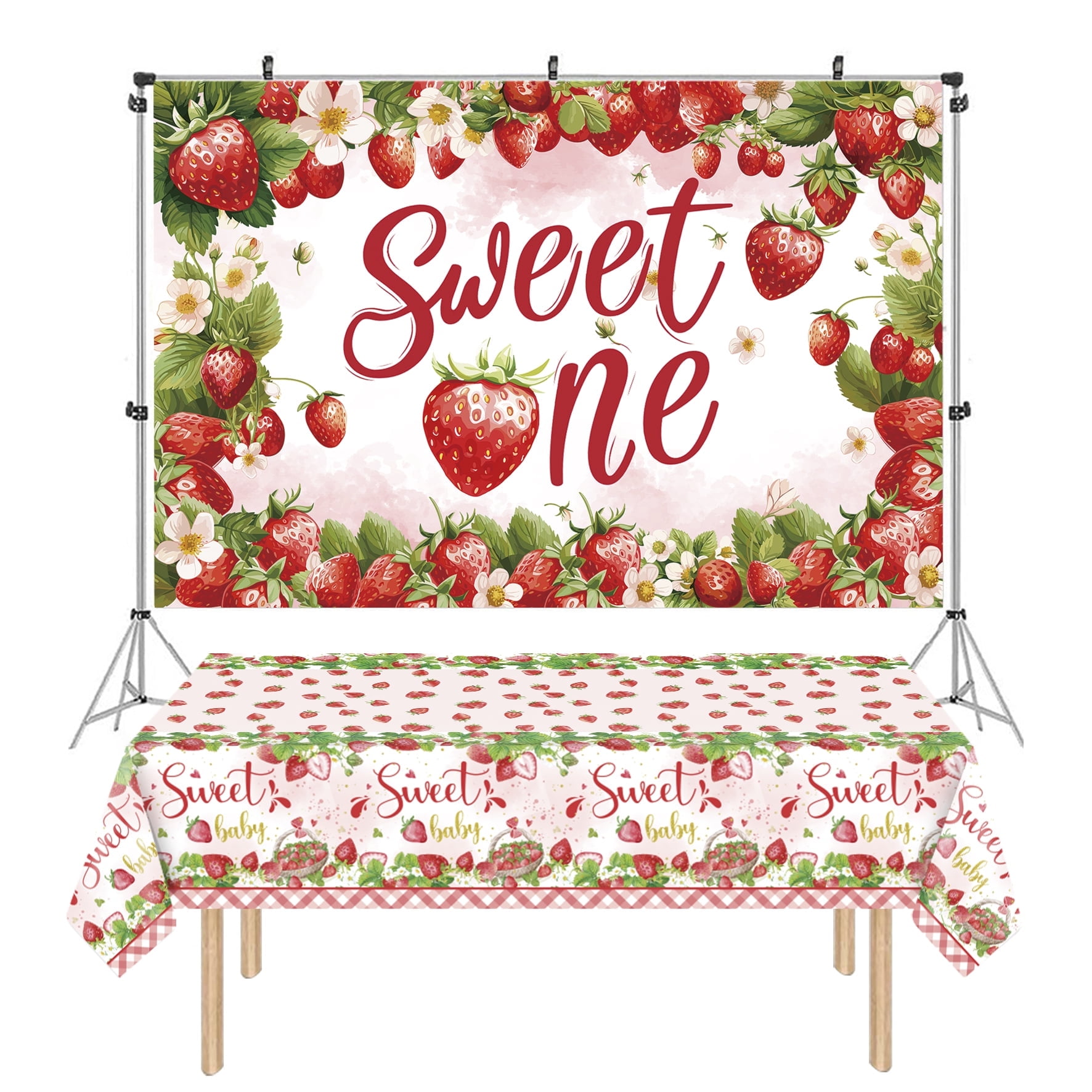 Strawberry Themed Birthday Party Backdrop And Tablecloth Set, 54x108 ...