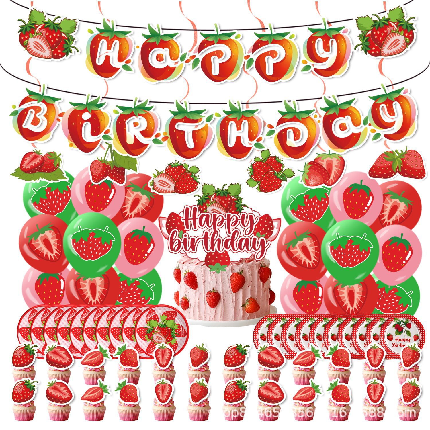 Strawberry Themed Birthday Party Decorations Include Strawberry Plate ...