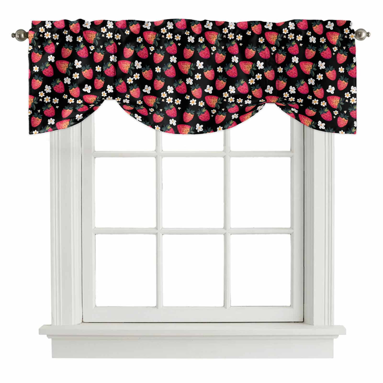 Strawberry Tie Up Valance Curtains for Windows, Kitchen Curtains Window ...