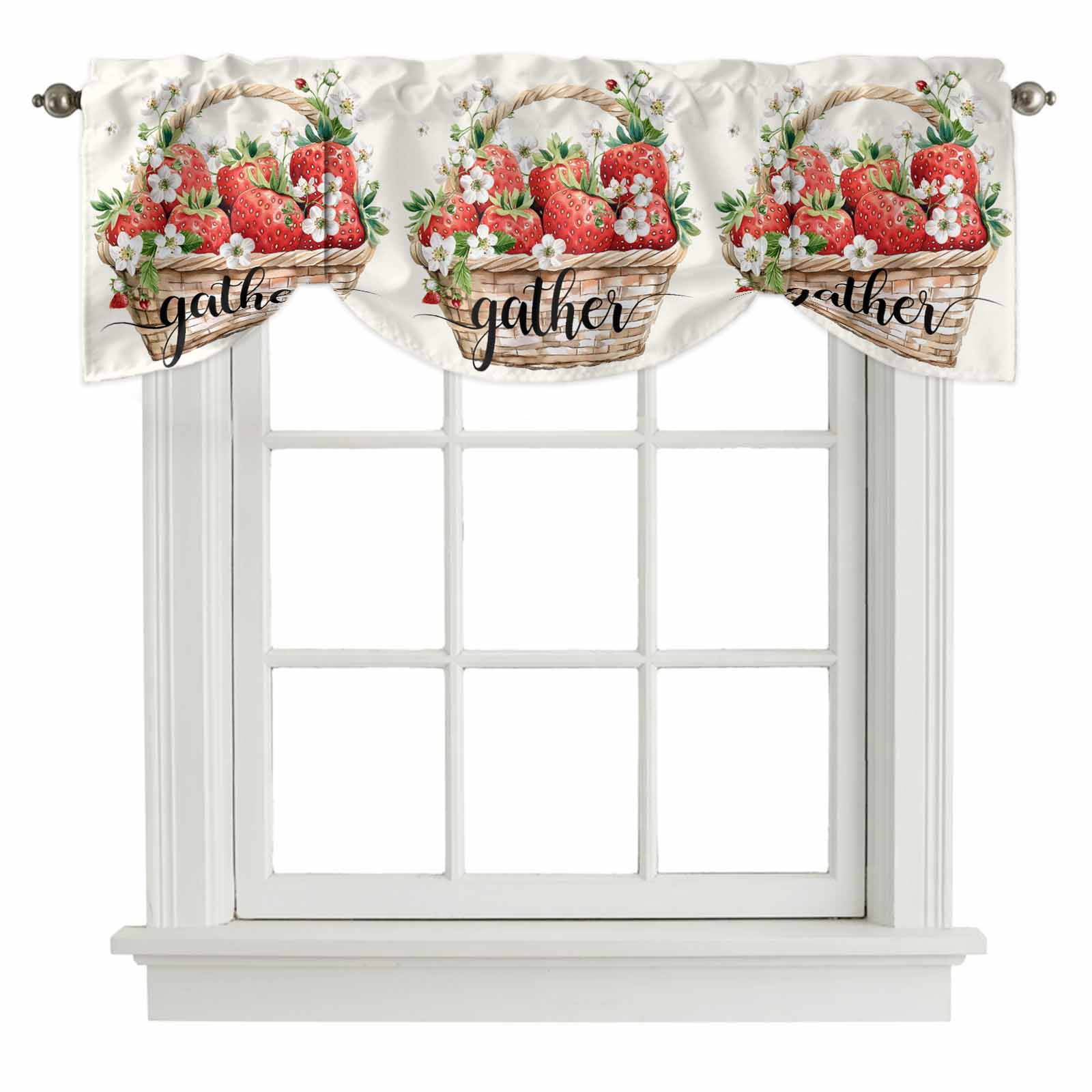 Strawberry Tie Up Valance Curtains for Windows, Kitchen Curtains Window ...