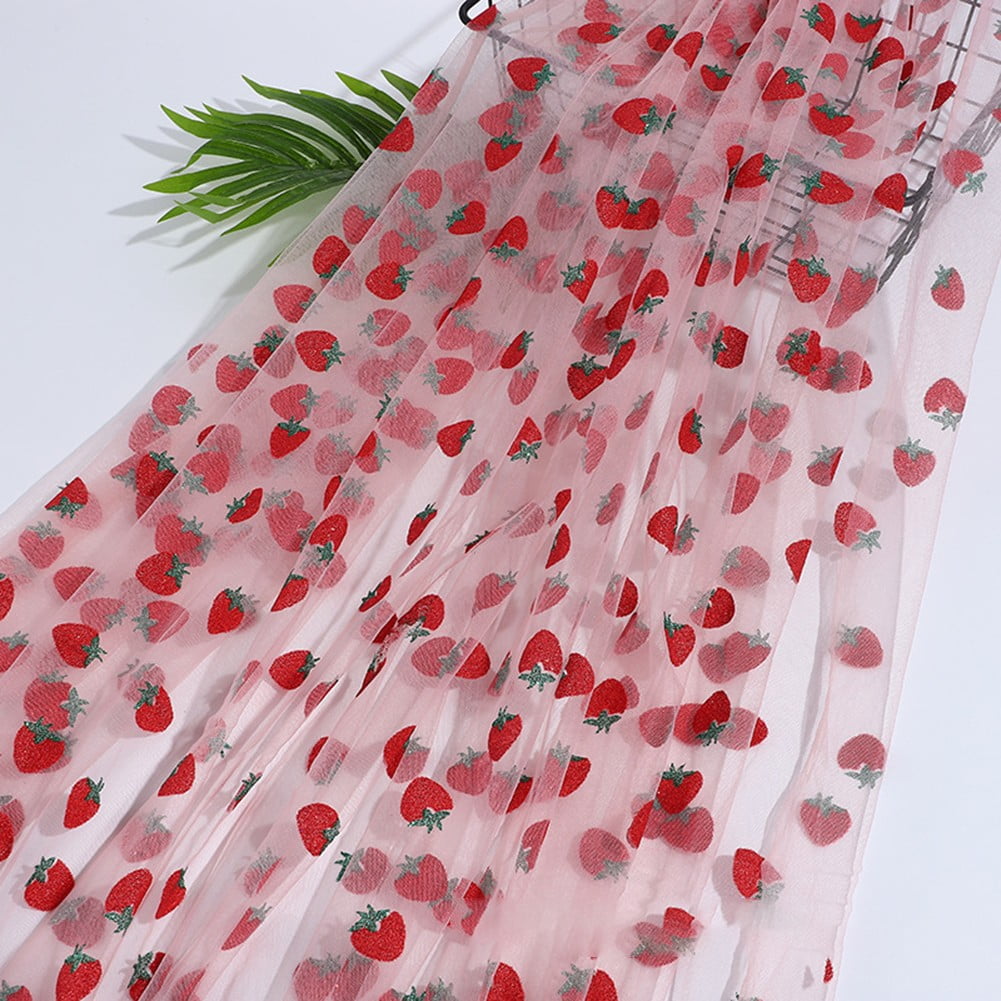 Strawberry Tulle Printed Mesh Fabric for Sewing Dresses and Crafts, 91 ...