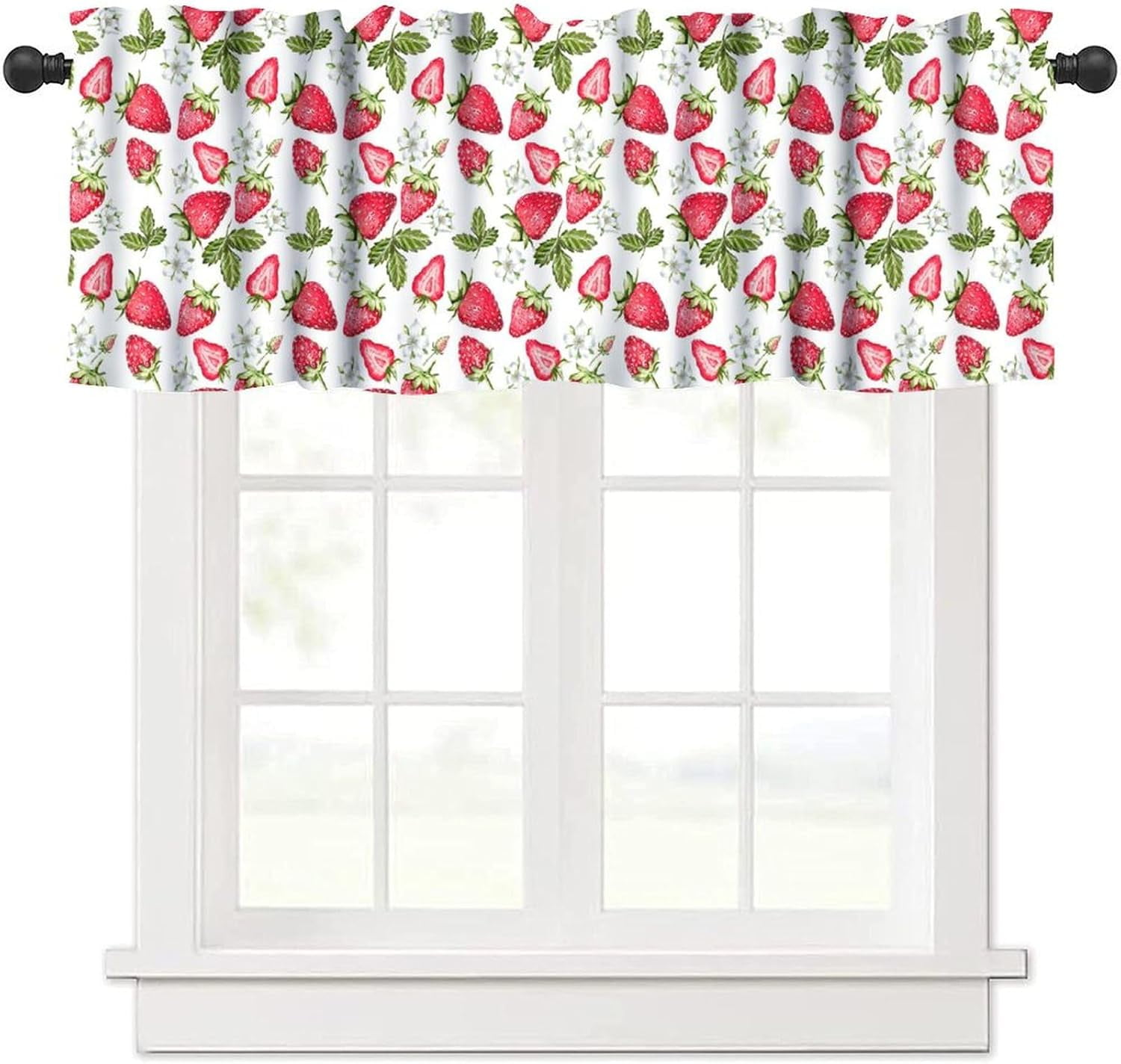 Strawberry Valance Curtain Butterfly Flower Green Leaf Summer Fruit Rod ...