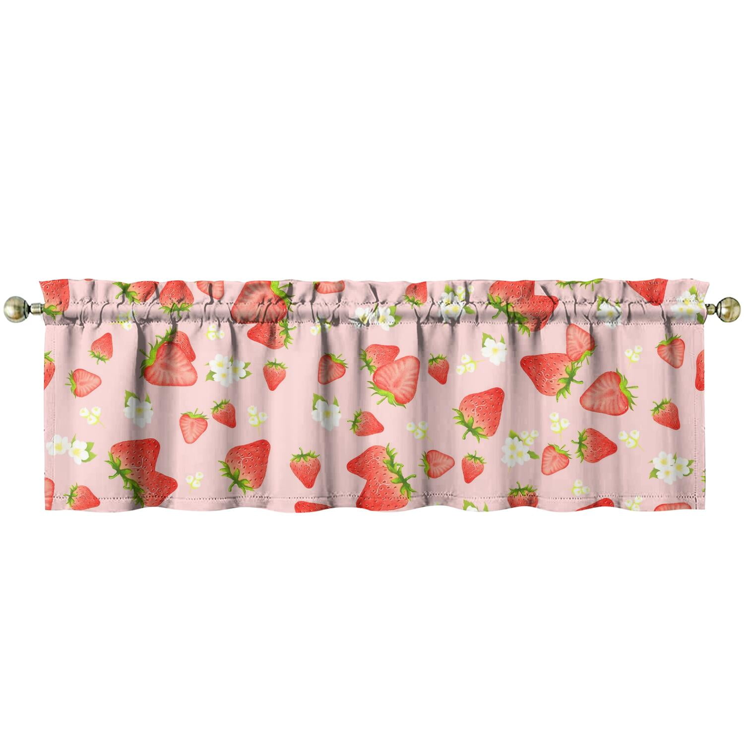 Strawberry Valance Curtain - Cute Kawaii Red Berry Design - 54 Inch Rod ...