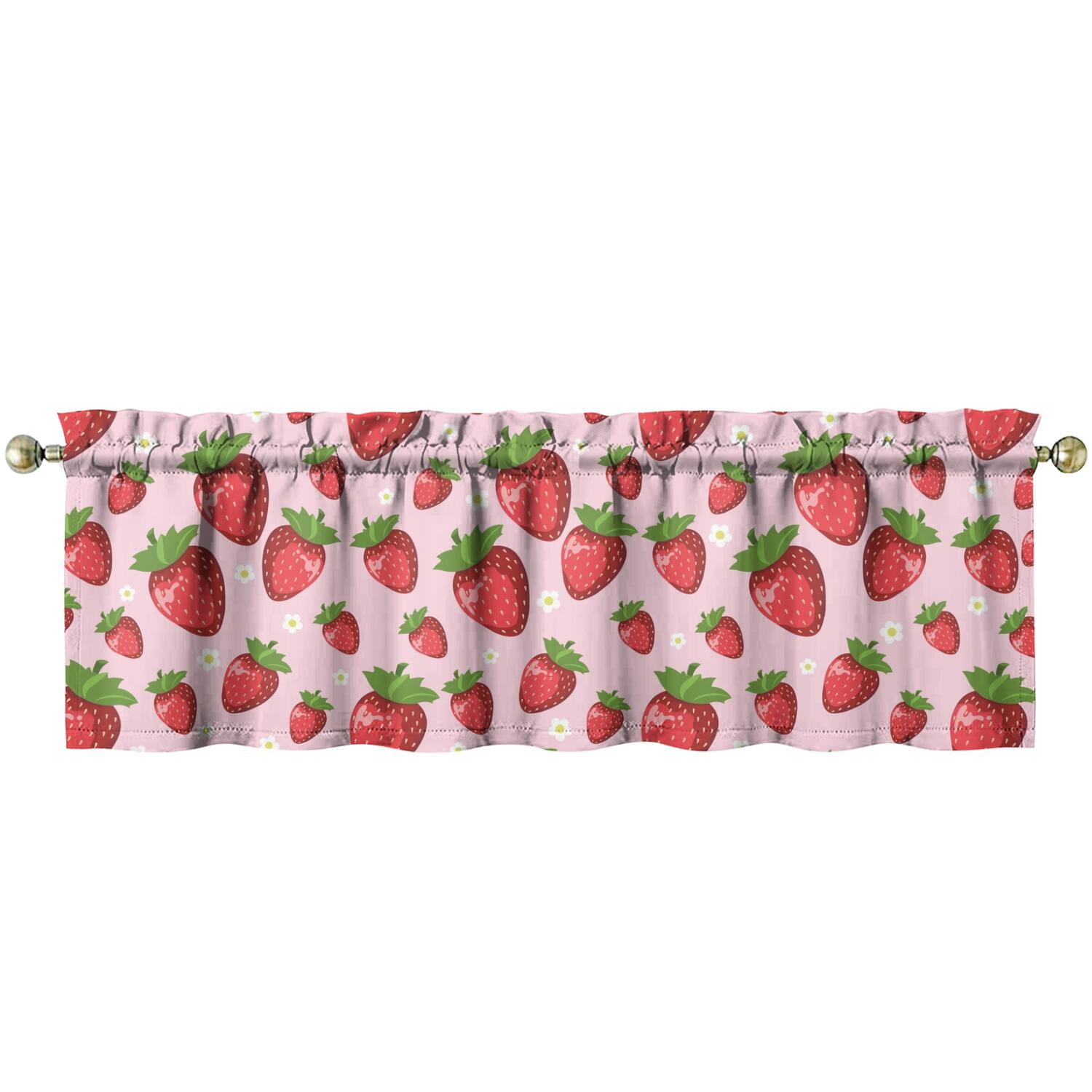Strawberry Valance Curtain - Cute Kawaii Red Berry Design - 54 Inch Rod ...