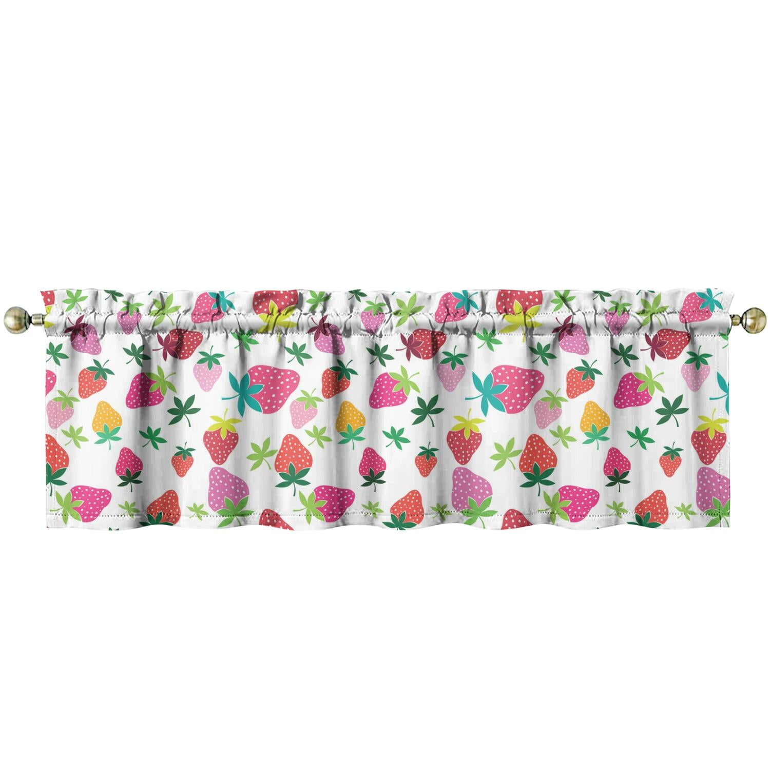 Strawberry Valance Curtain - Cute Kawaii Red Berry Design - 54 Inch Rod ...