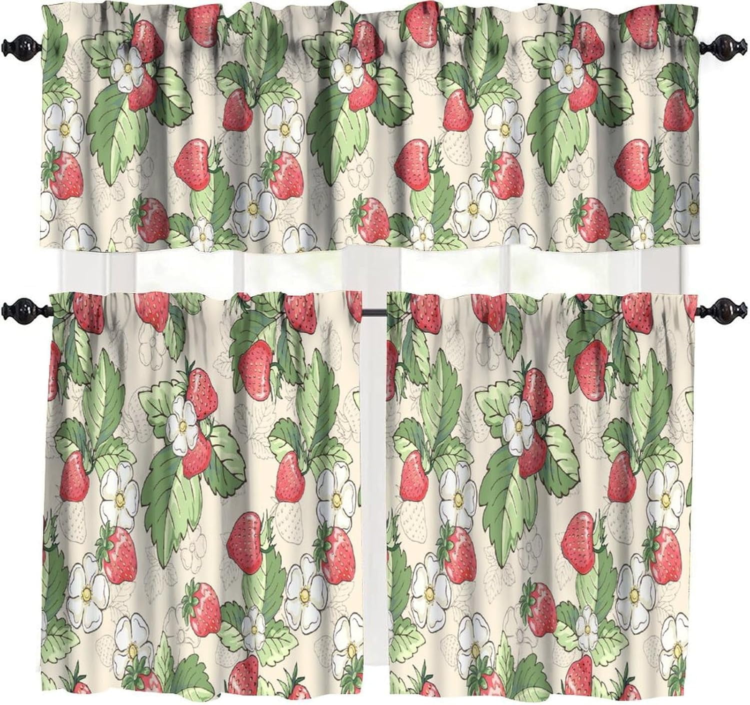 Strawberry Valance Curtain Watercolor Summer Fruit Floral Kids Girl ...