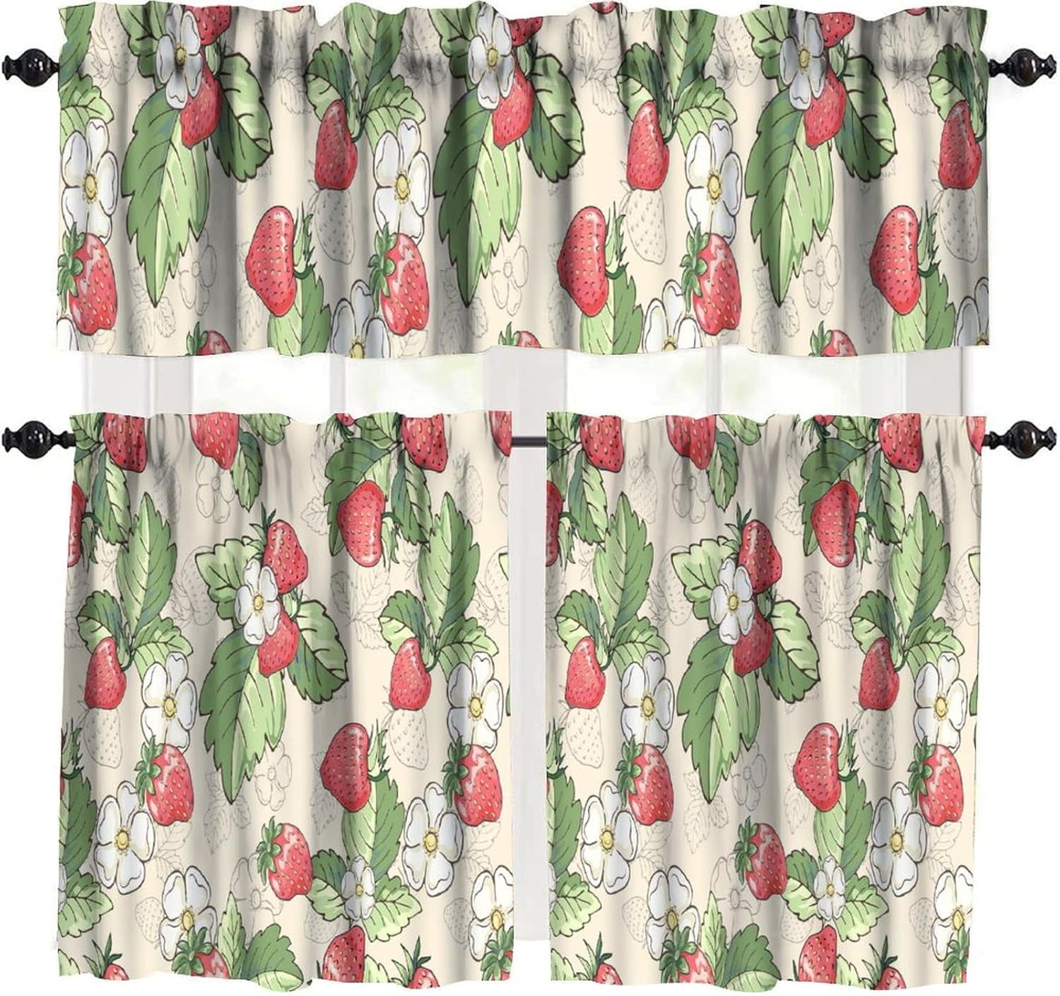 Strawberry Valance Curtain Watercolor Summer Fruit Floral Kids Girl ...