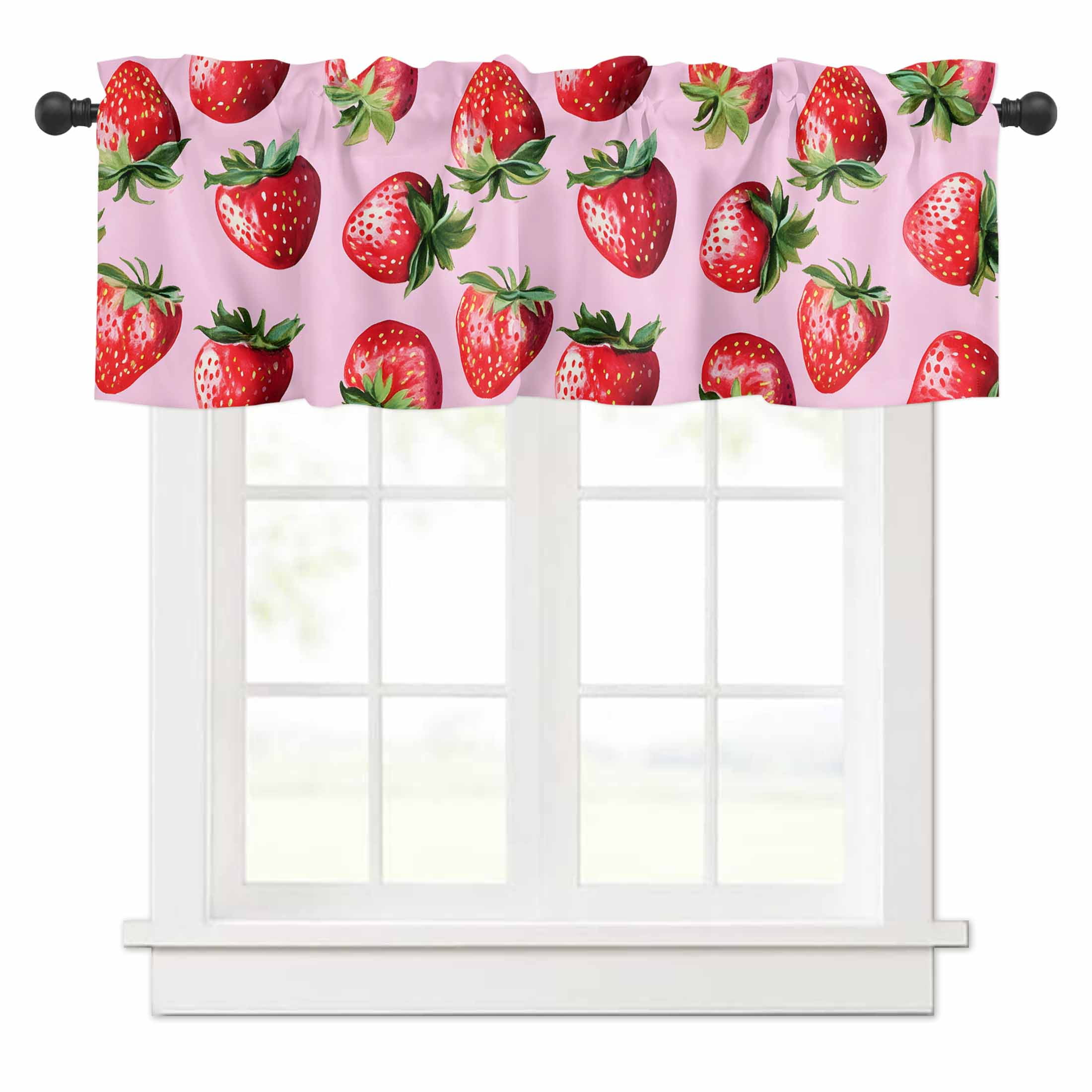 Strawberry Valances for Windows Red Plant Fruit Rod Pocket Curtain ...