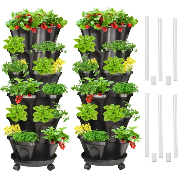 Strawberry Vertical Planter 2 Pack, 6 Tiered Stacking Garden Tower ...