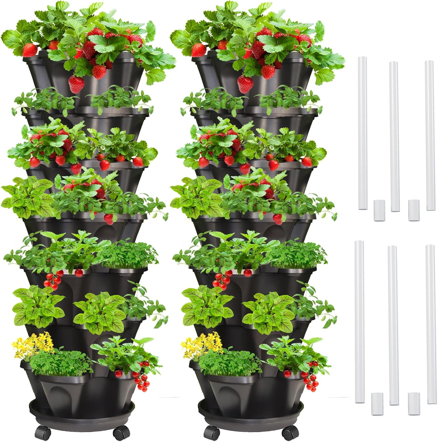 Strawberry Vertical Planter 2 Pack, 7 Tiered Stacking Garden Tower ...